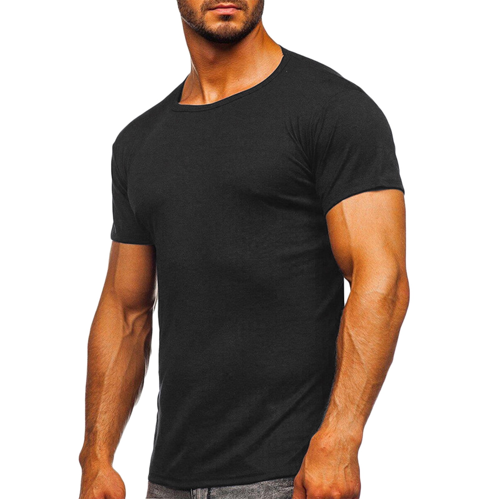Muscularfit Shirts for Men Black Short Sleeve Solid Crew Neck T Shirt ...