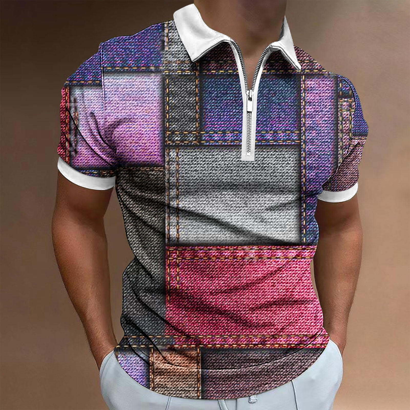 Muscularfit Short Sleeve Compression Shirts for Men Pink Graphic Zipper ...