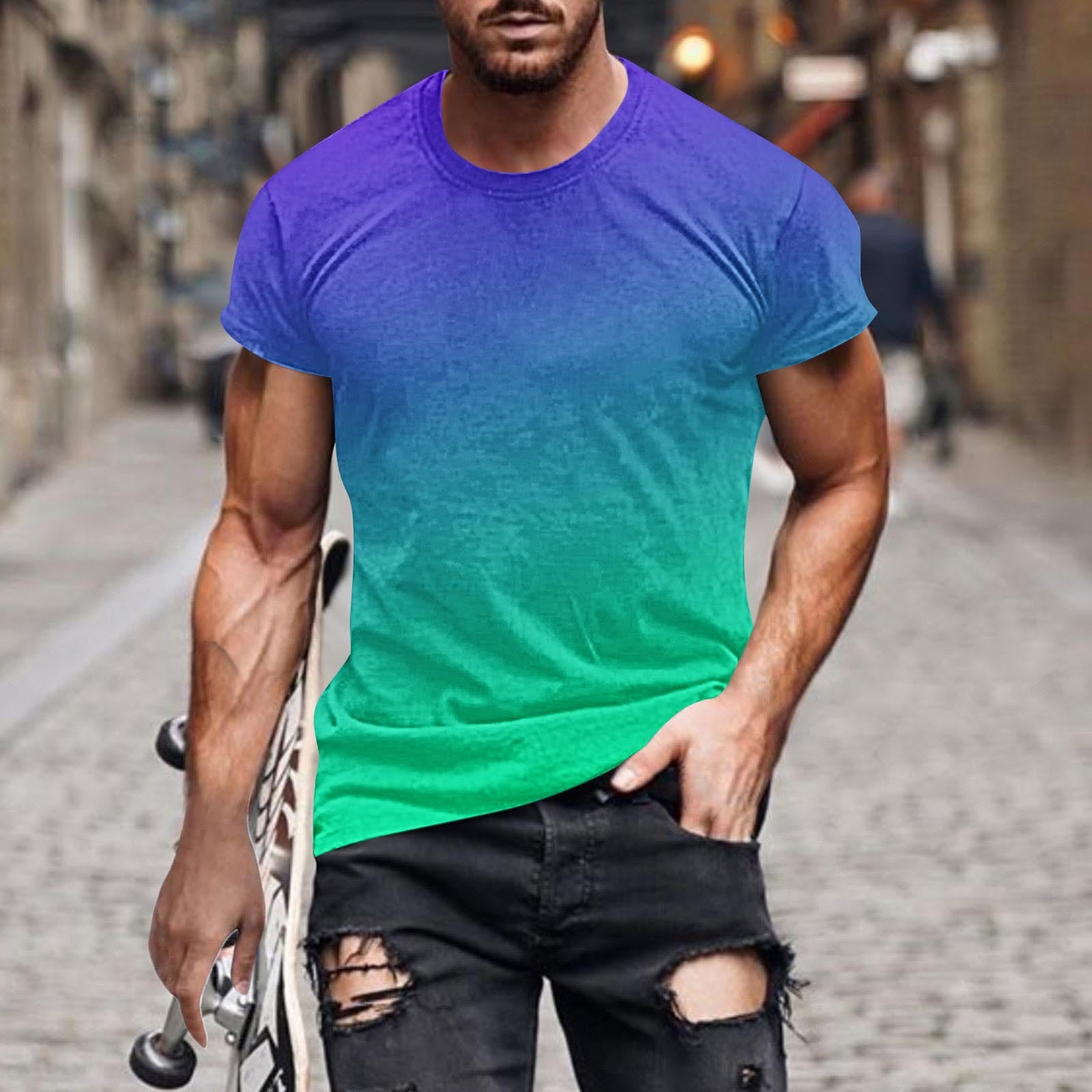 Muscularfit Short Sleeve Mens Tops Big and Tall Blue Gradient Crew Neck ...