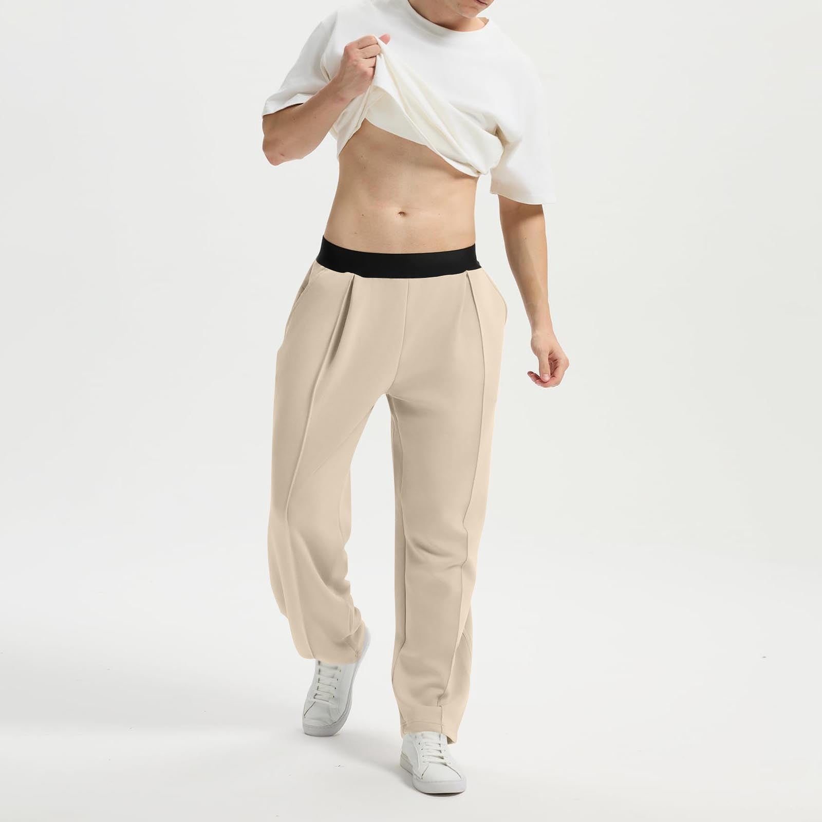 Muscularfit Solid Plus Size Yoga Pants Men Business Khaki Trousers High ...
