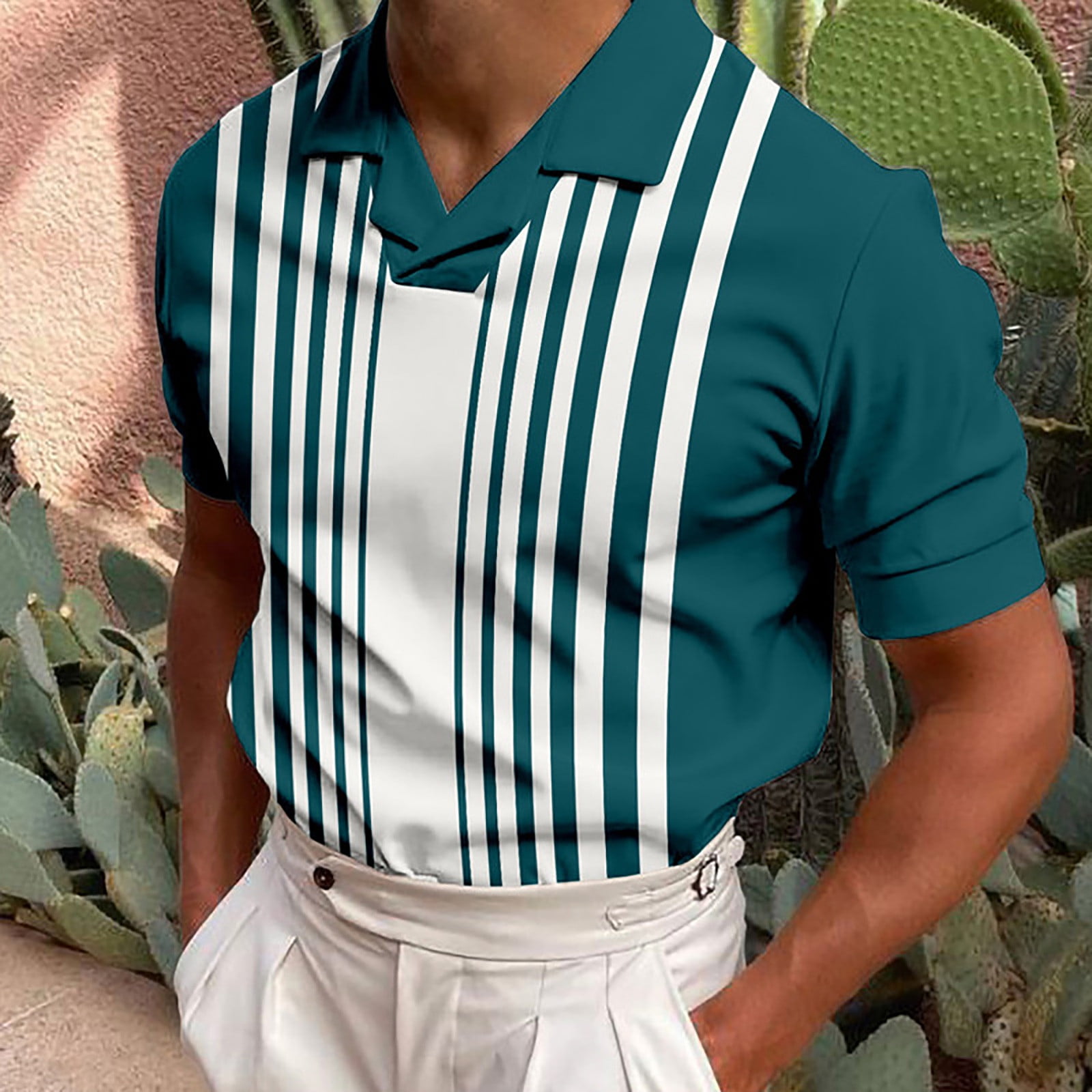 Muscularfit Workout Tops for Men Short Sleeve Striped Collared T Shirts ...