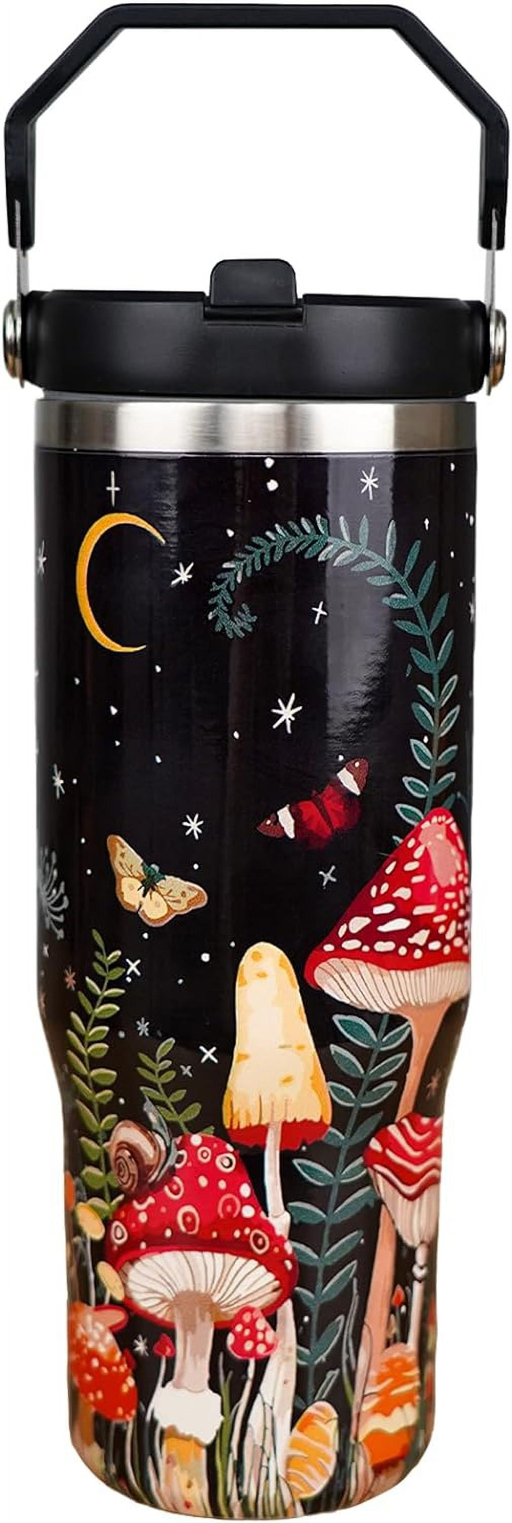 Mushroom 30 oz Tumbler with Handle and Flip Straw，Stainless Steel ...