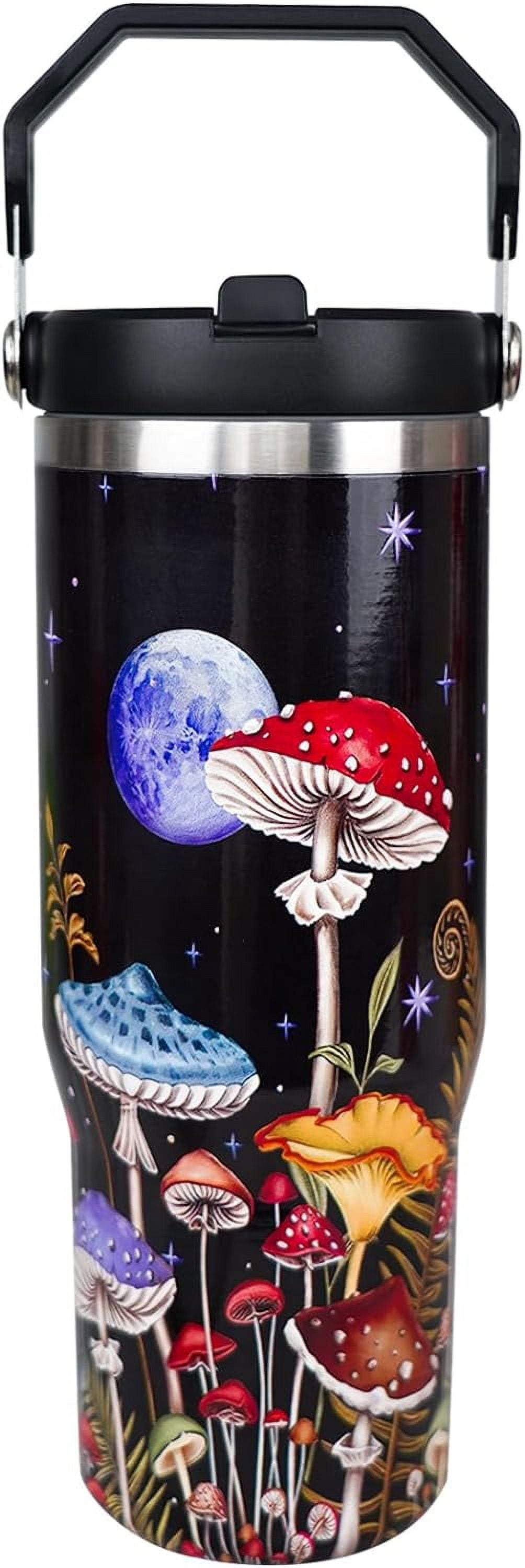 Mushroom 30 oz Tumbler with Handle and Flip Straw，Stainless Steel ...
