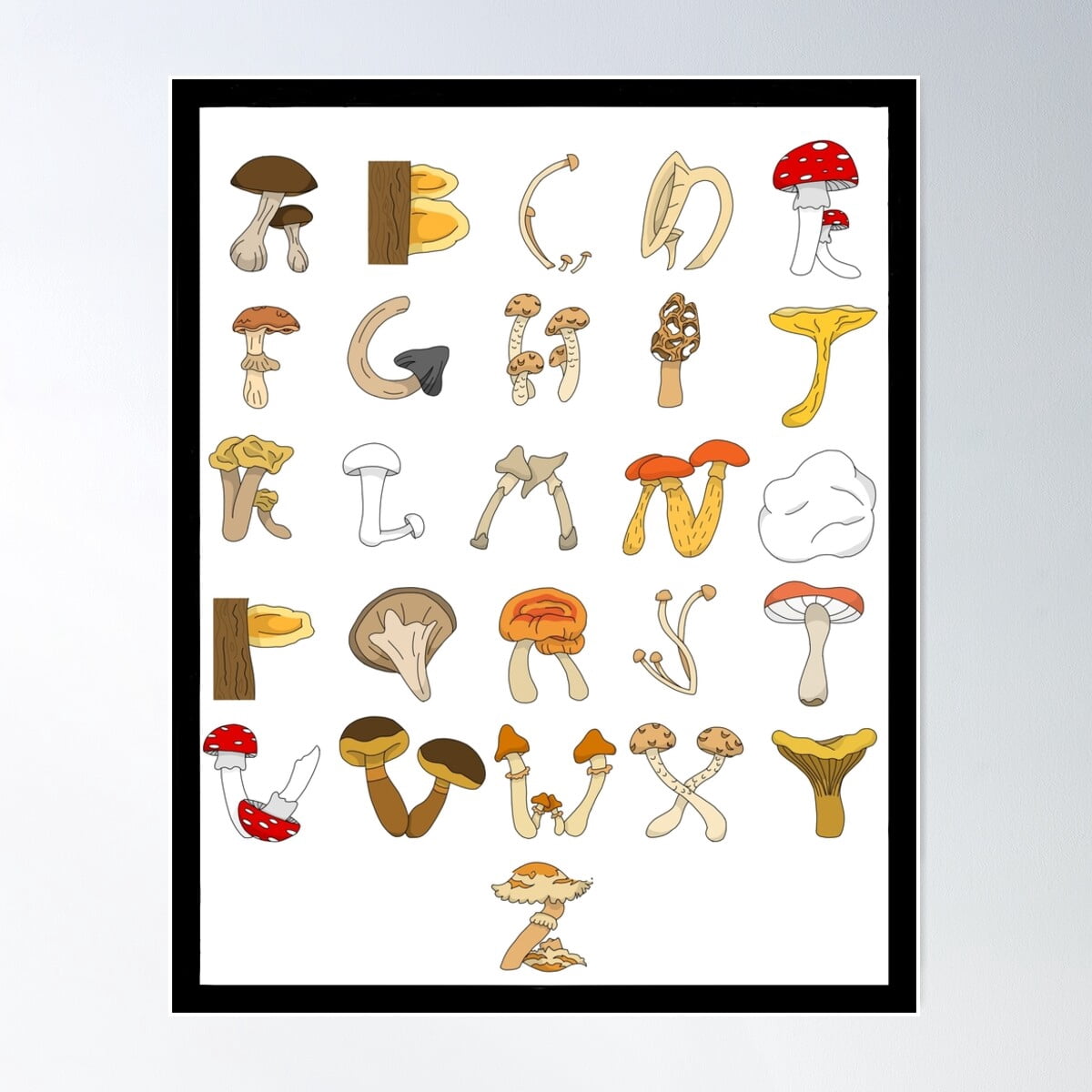 Mushroom Alphabet Poster Wall Art, Modern Wall Decor For Living Room ...
