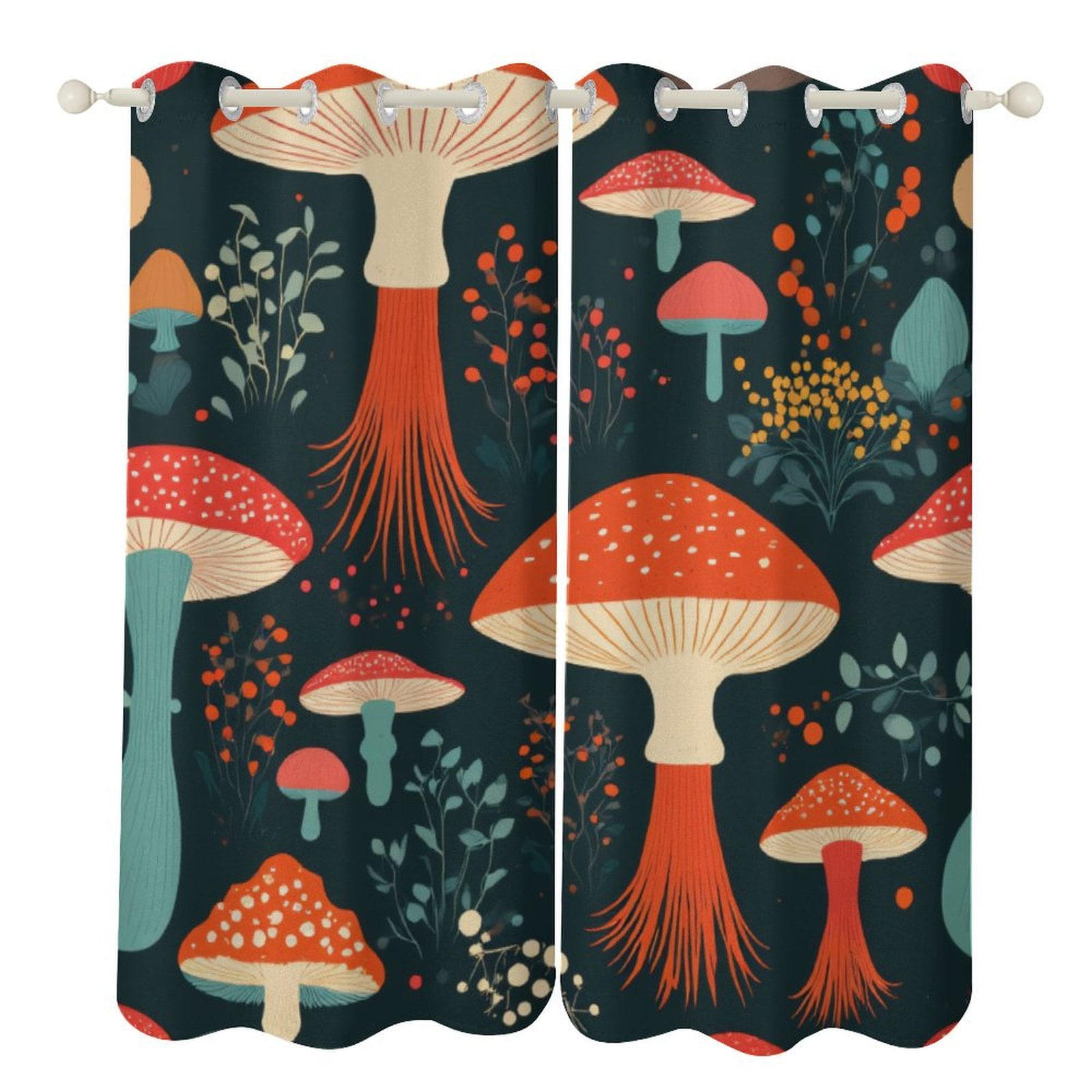 Mushroom And Berry Forest Pattern Luxury Window Curtains Blinds for ...