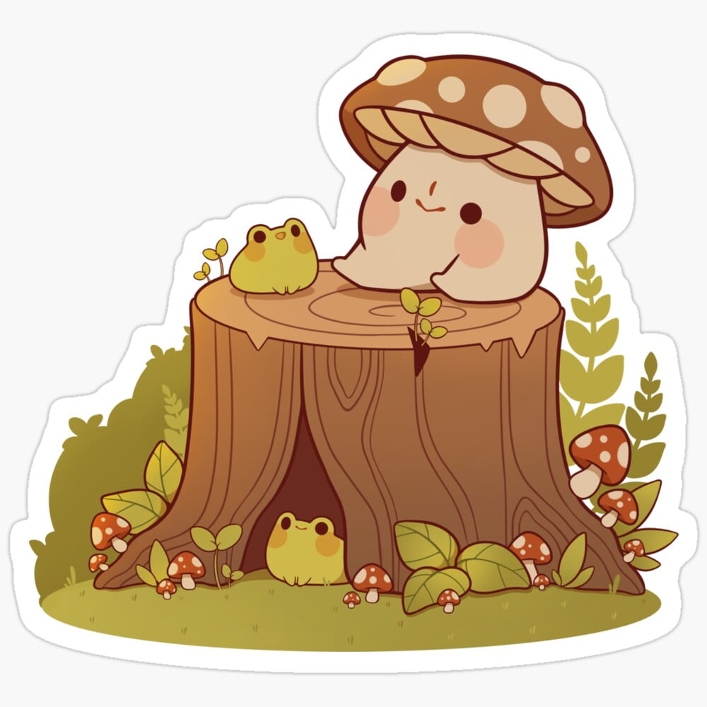 Mushroom And Frogs Meeting Sticker Phone Decal Water Bottle Stickers ...