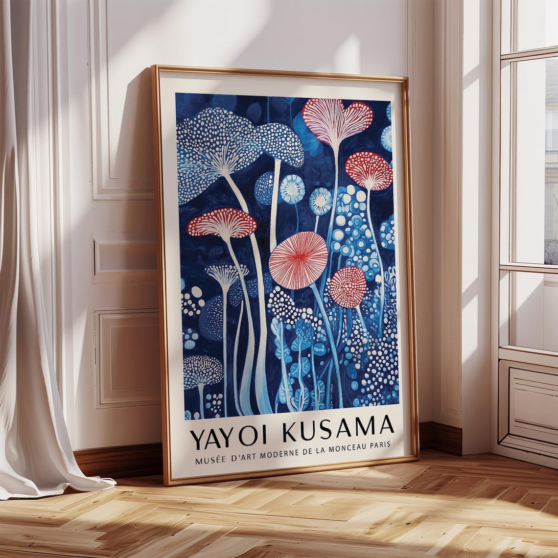 Mushroom Art Print In Blue And Red – Surreal Fungi Poster With Abstract ...