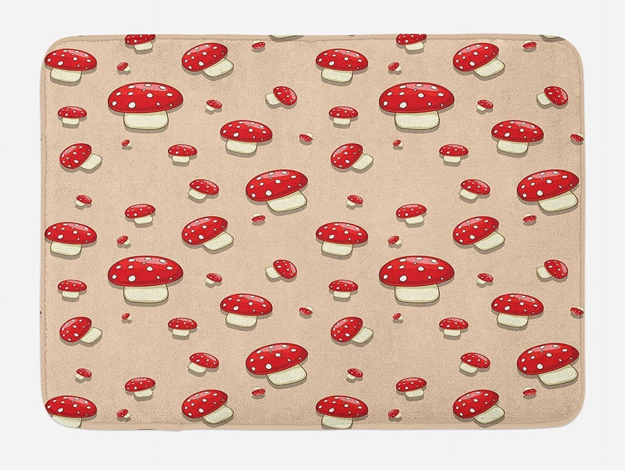 Mushroom Bath Mat, Woodland Themed Illustration of Spotted Toadstool ...