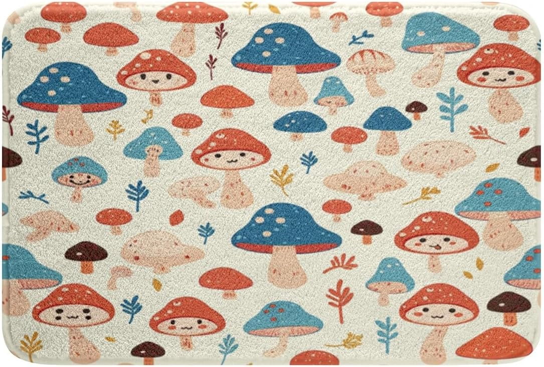 Mushroom Bathroom Rugs 16"x24" Kids Cartoon Mushrooms Bath Rugs for Shower Tub for Boys Girls ...