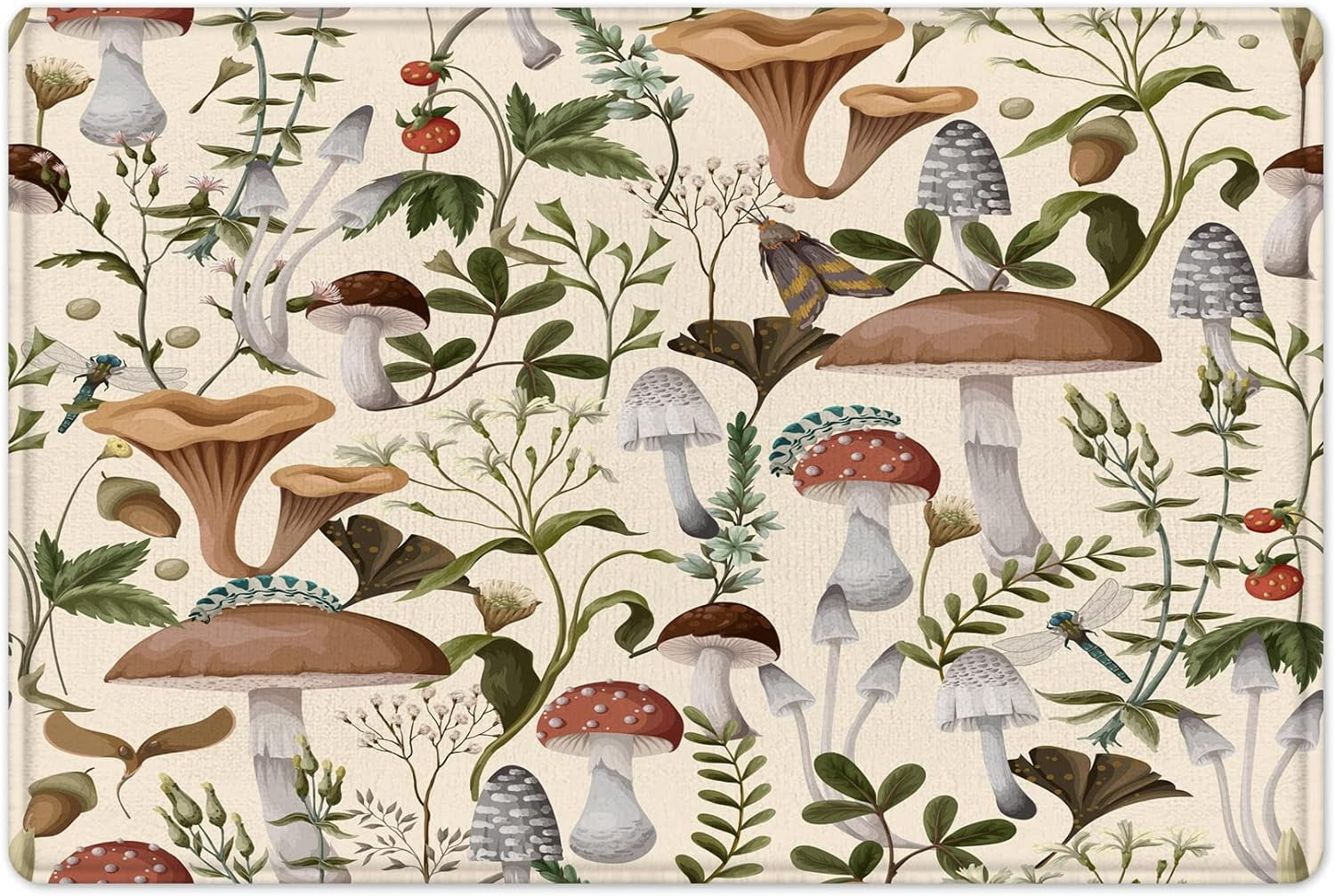 Mushroom Bathroom Rugs Vintage Botanical Bath Mat Plant Leaves Bath ...