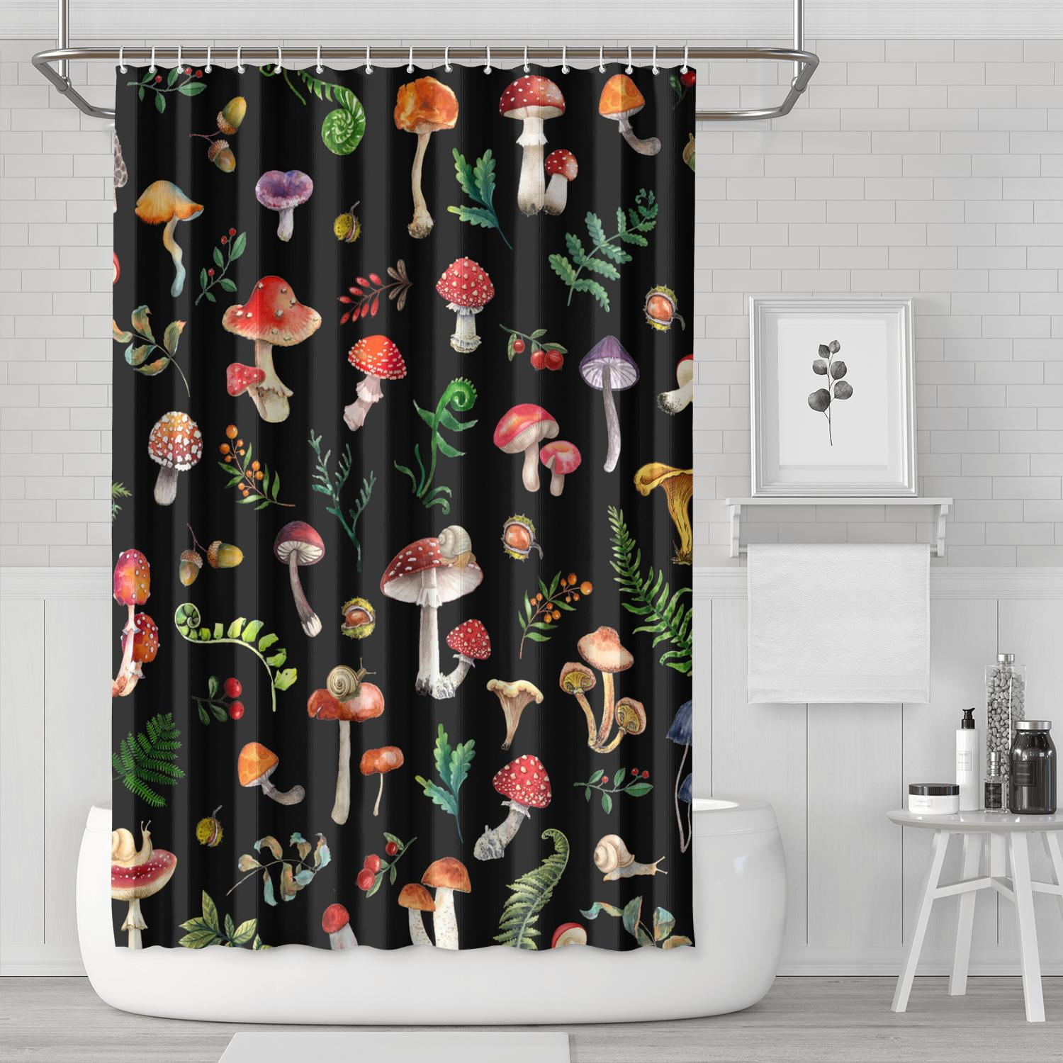Mushroom Bathroom Shower Liner Shower Curtain Liner, Set with 12 Hooks ...