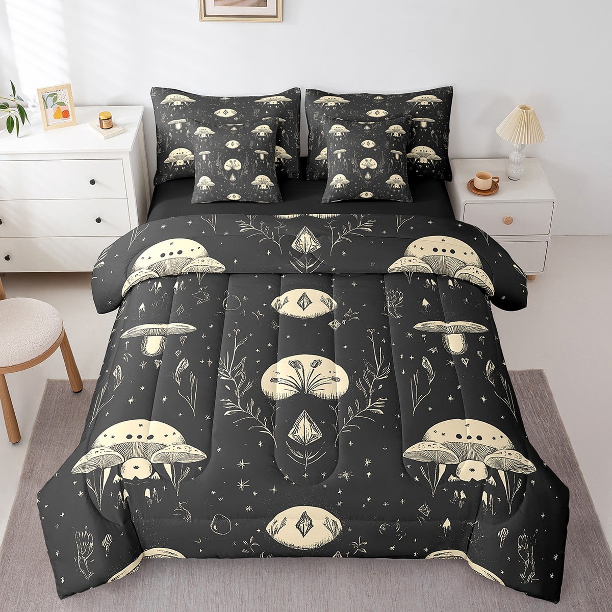 Mushroom Bed in a Bag Queen Comforter Set 7 Piece,Gothic Sheet Set with ...