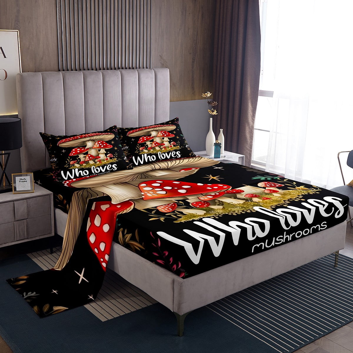 Mushroom Bed Sheets Full Size Rustic Farmhouse Sheets Cute Cartoon ...