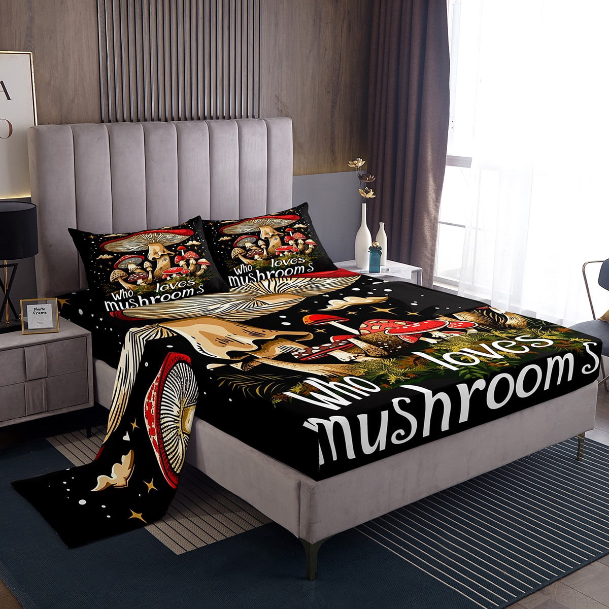 Mushroom Bed Sheets Queen Size Cute Mushroom Print Sheets Boho Exotic ...