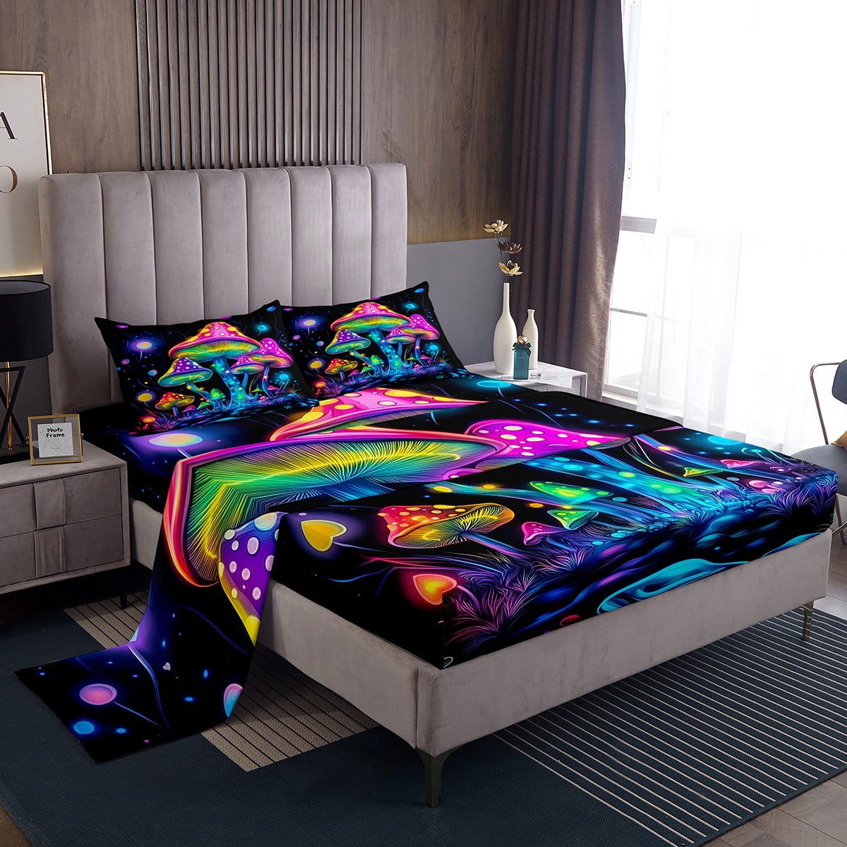 Mushroom Bed Sheets Set Queen Size,Trippy Mushroom Bedding Set for Kids ...