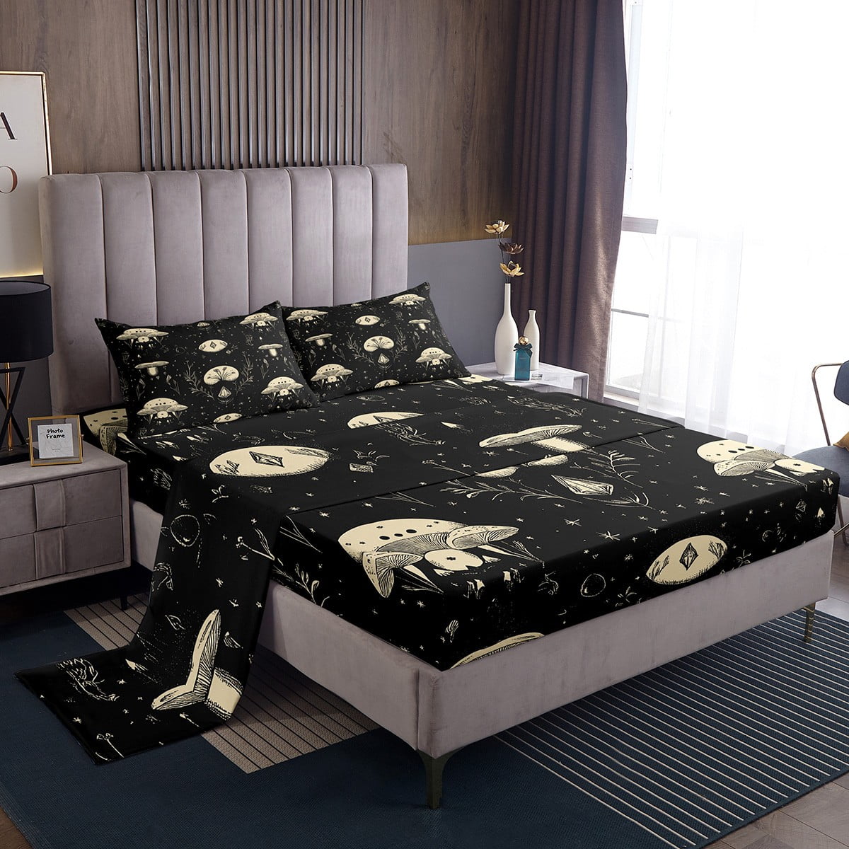 Mushroom Bed Sheets Set Gothic Sheets,Exotic Plant Leaves Sheet Set ...