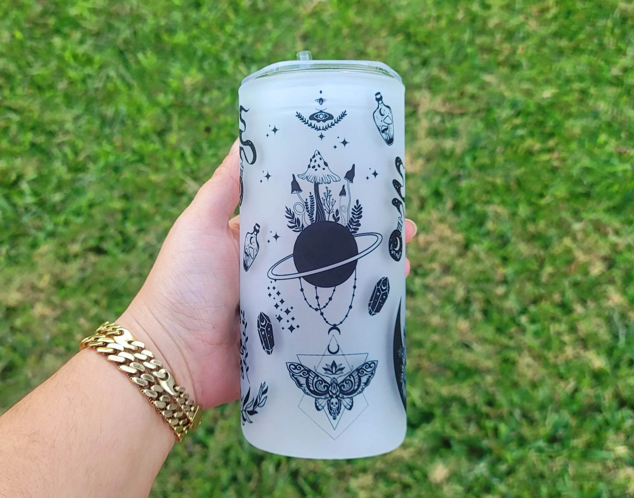 Mushroom Beer Can Glass | Boho Moth Coffee Glass | Aesthetic Coffee ...