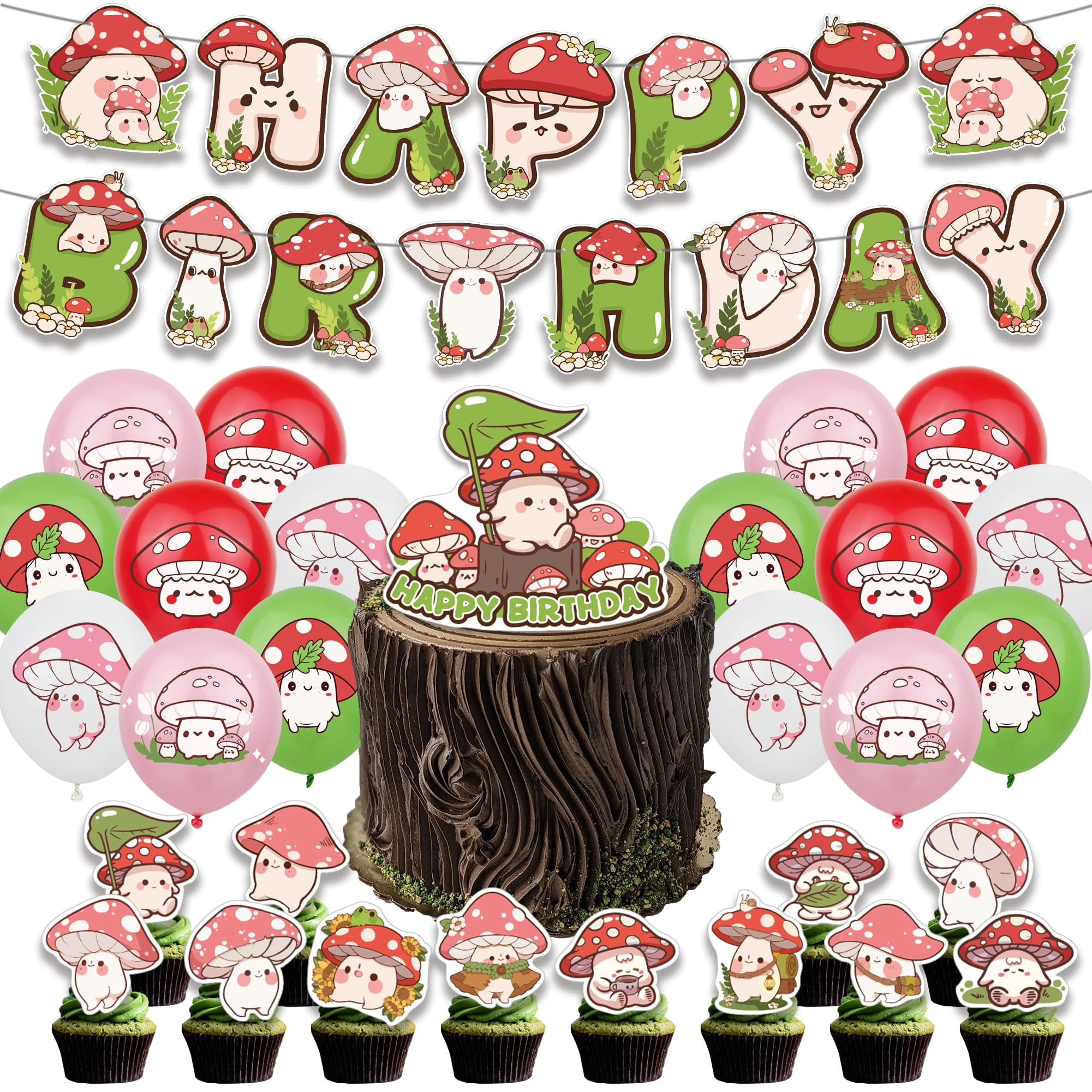 Mushroom Birthday Decorations MMF7 Set, Cute Jungle Mushroom Supplies ...