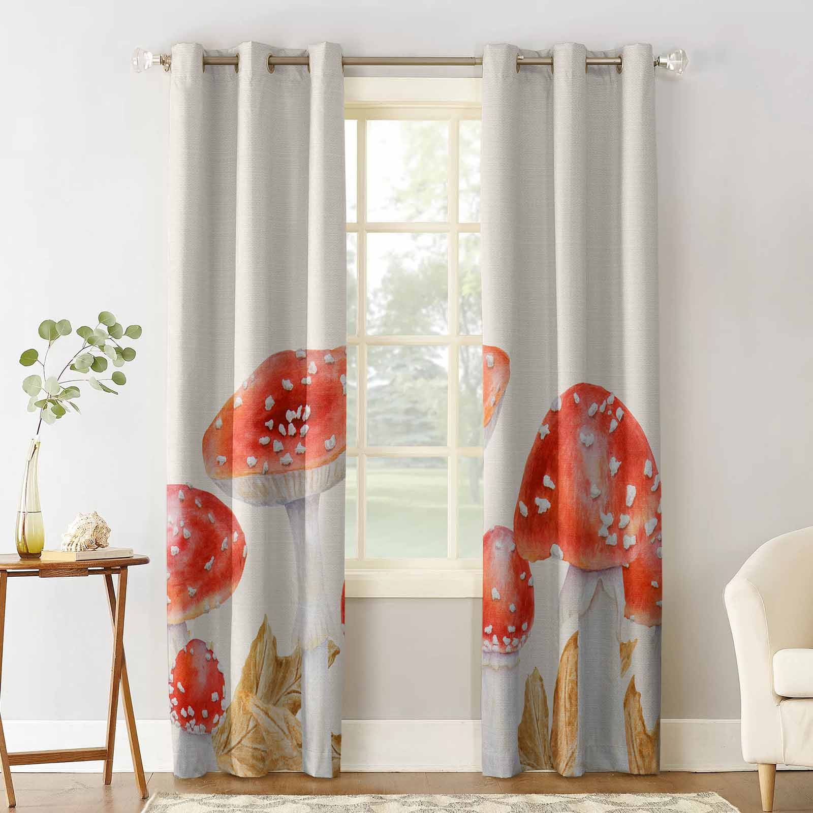 Mushroom Blackout Curtains 54 Inches Length, Vintage Red Botanical ...