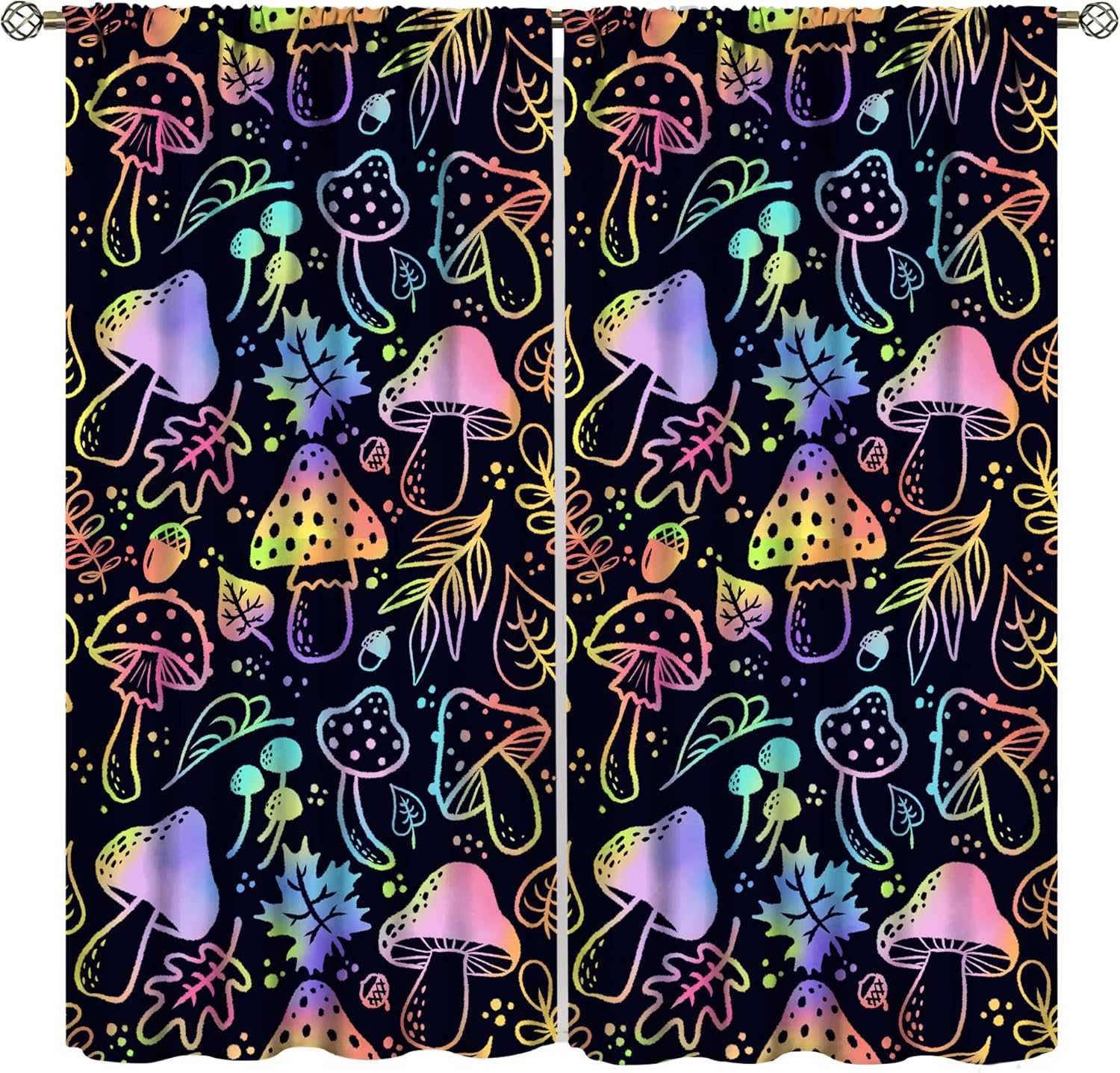 Mushroom Blackout Curtains, Colorful Cartoon Style Abstract ...