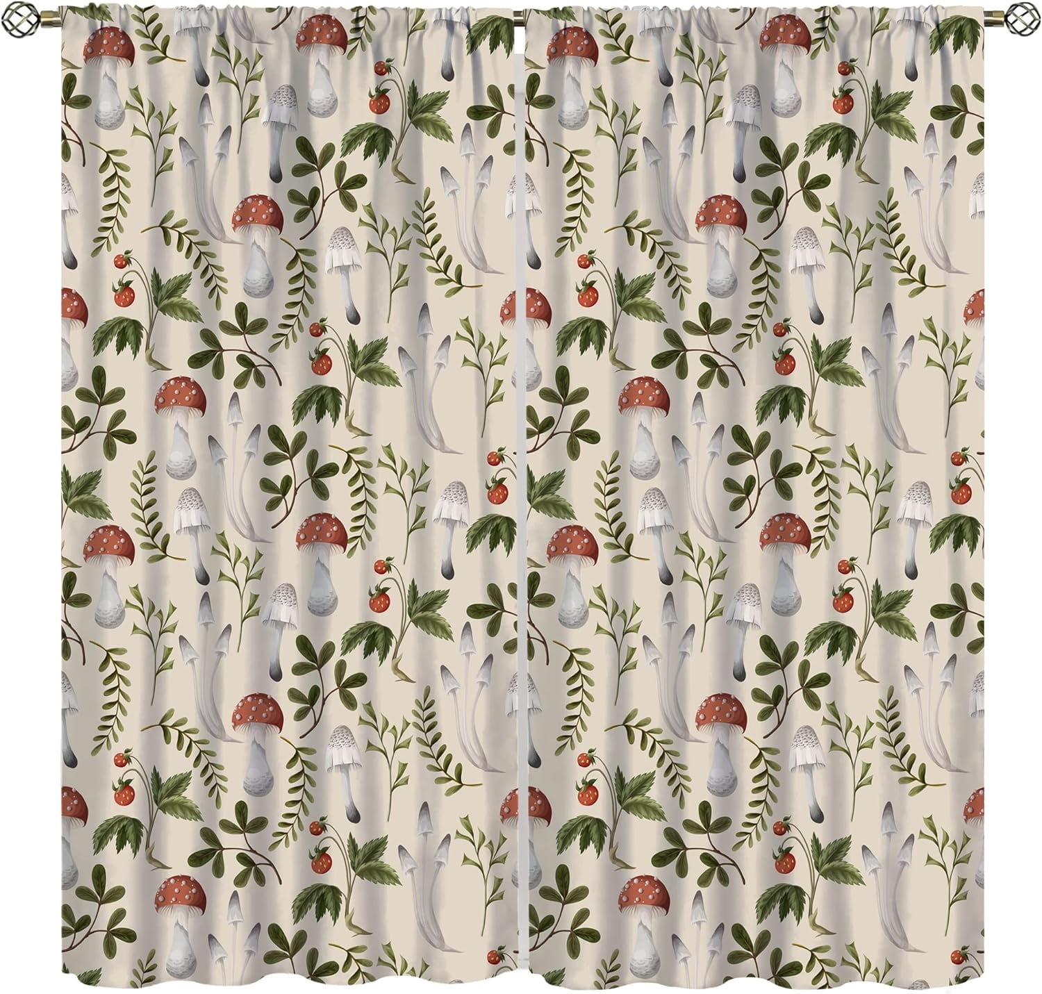 Mushroom Blackout Curtains, Colorful Cartoon Style Abstract ...