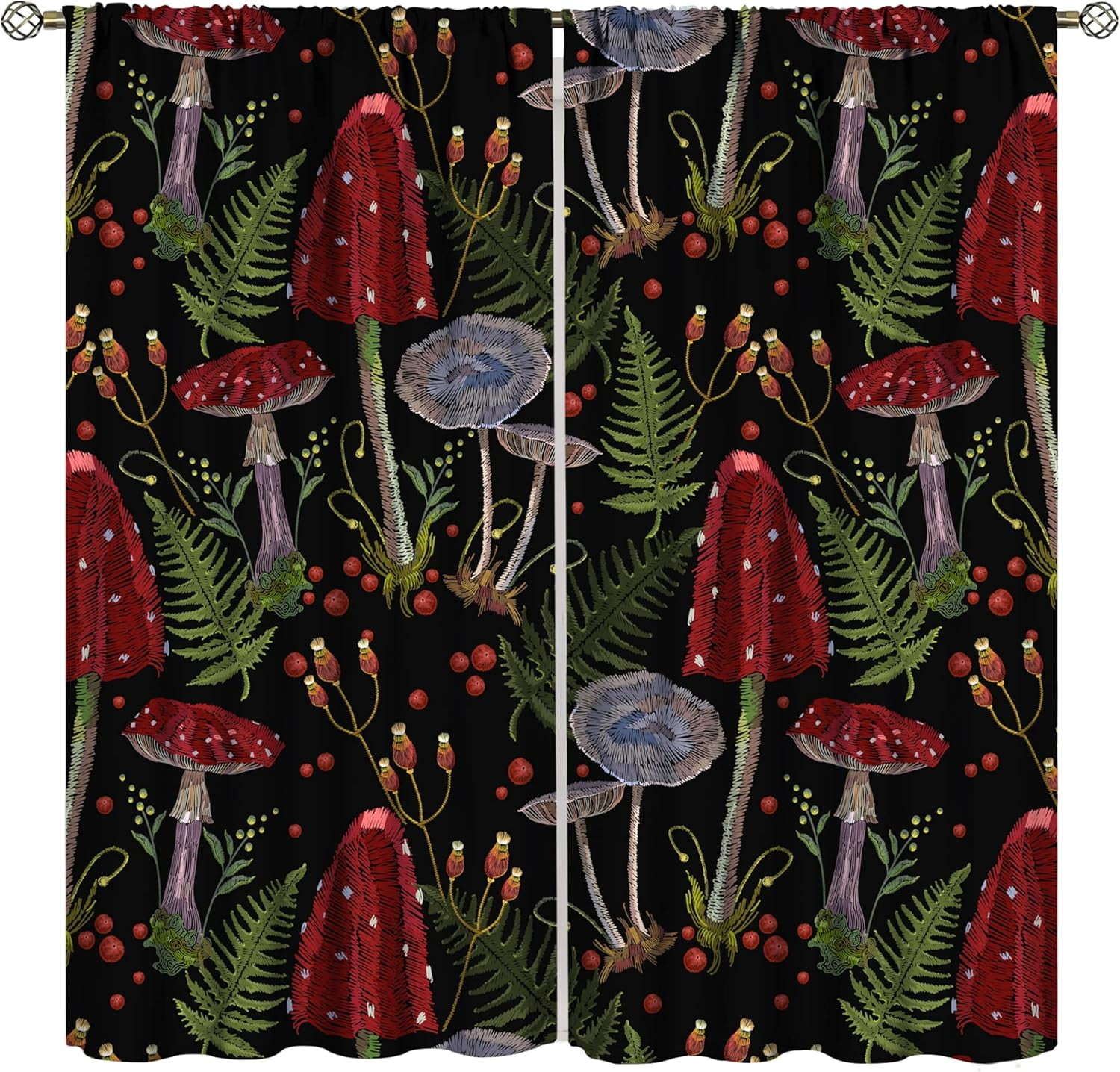 Mushroom Blackout Curtains, Colorful Cartoon Style Abstract ...