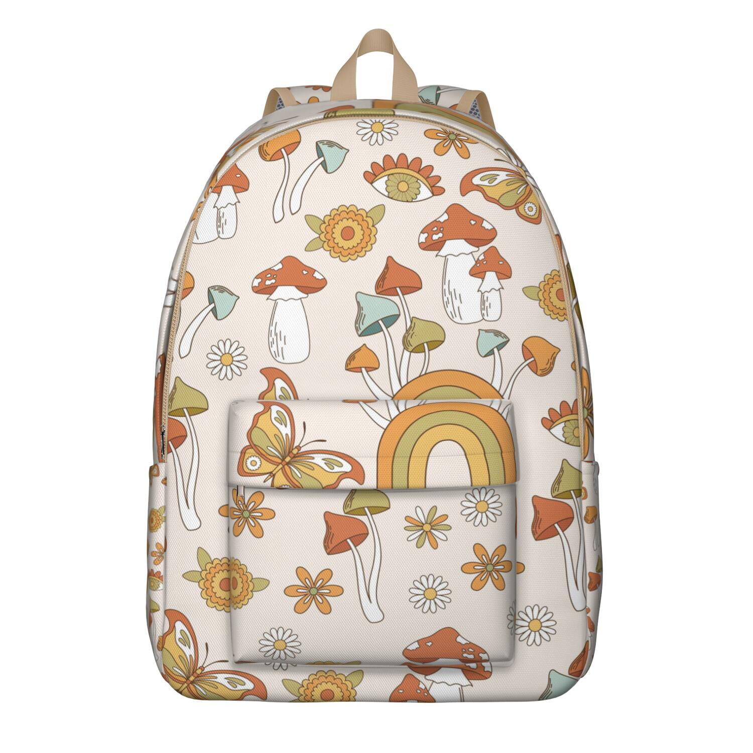 Mushroom Boho Backpack, Vintage Magical Forest Mushrooms School Bag ...