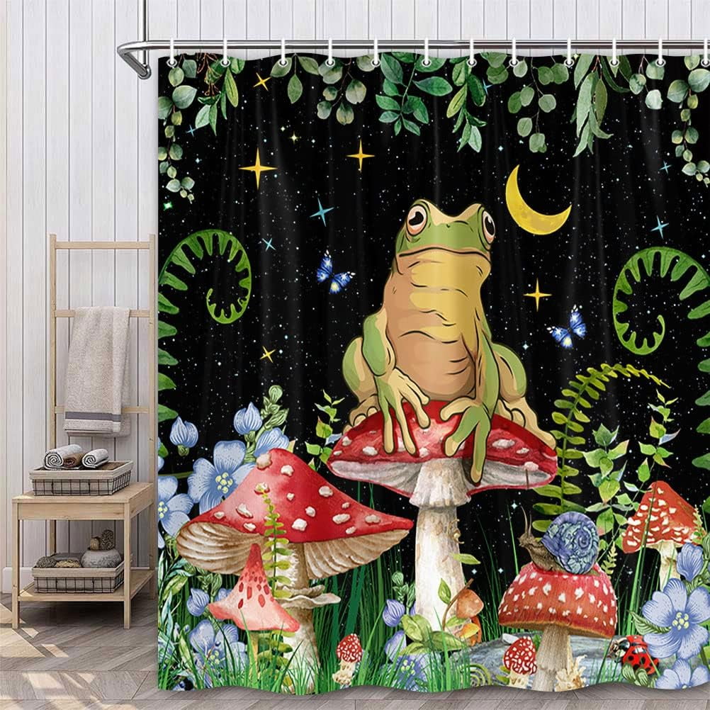 Mushroom Boho Shower Curtain for Bathroom, Cute Forg Cottagecore, Retro Mushrooms Wildflower ...