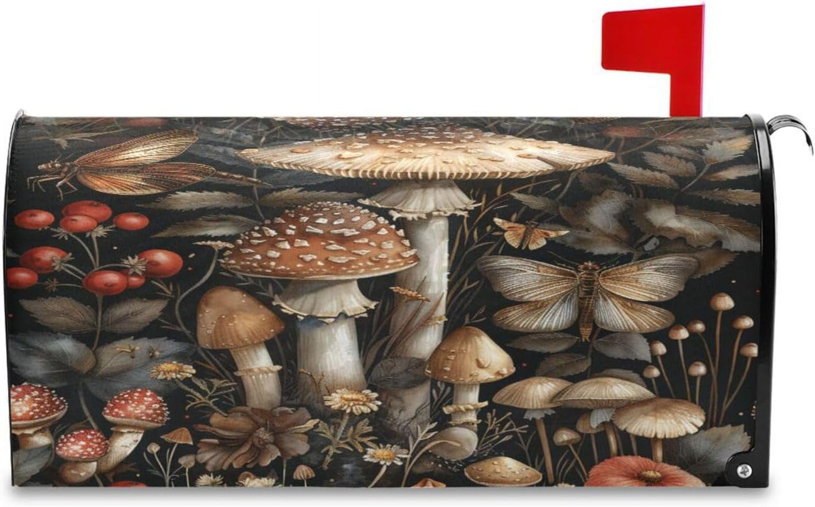 Mushroom Butterfly Mailbox Covers Magnetic Standard Size 21x18 Inch Decotive Post Box Cover ...