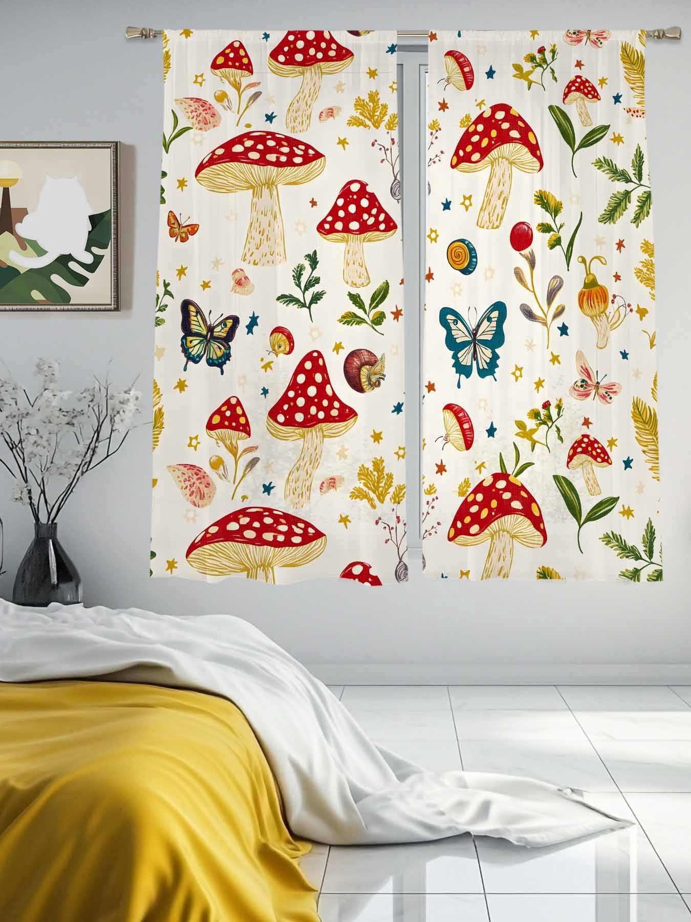 Mushroom Butterfly Sheer Curtains 72 inches Long 2 Panels Set Leaf ...