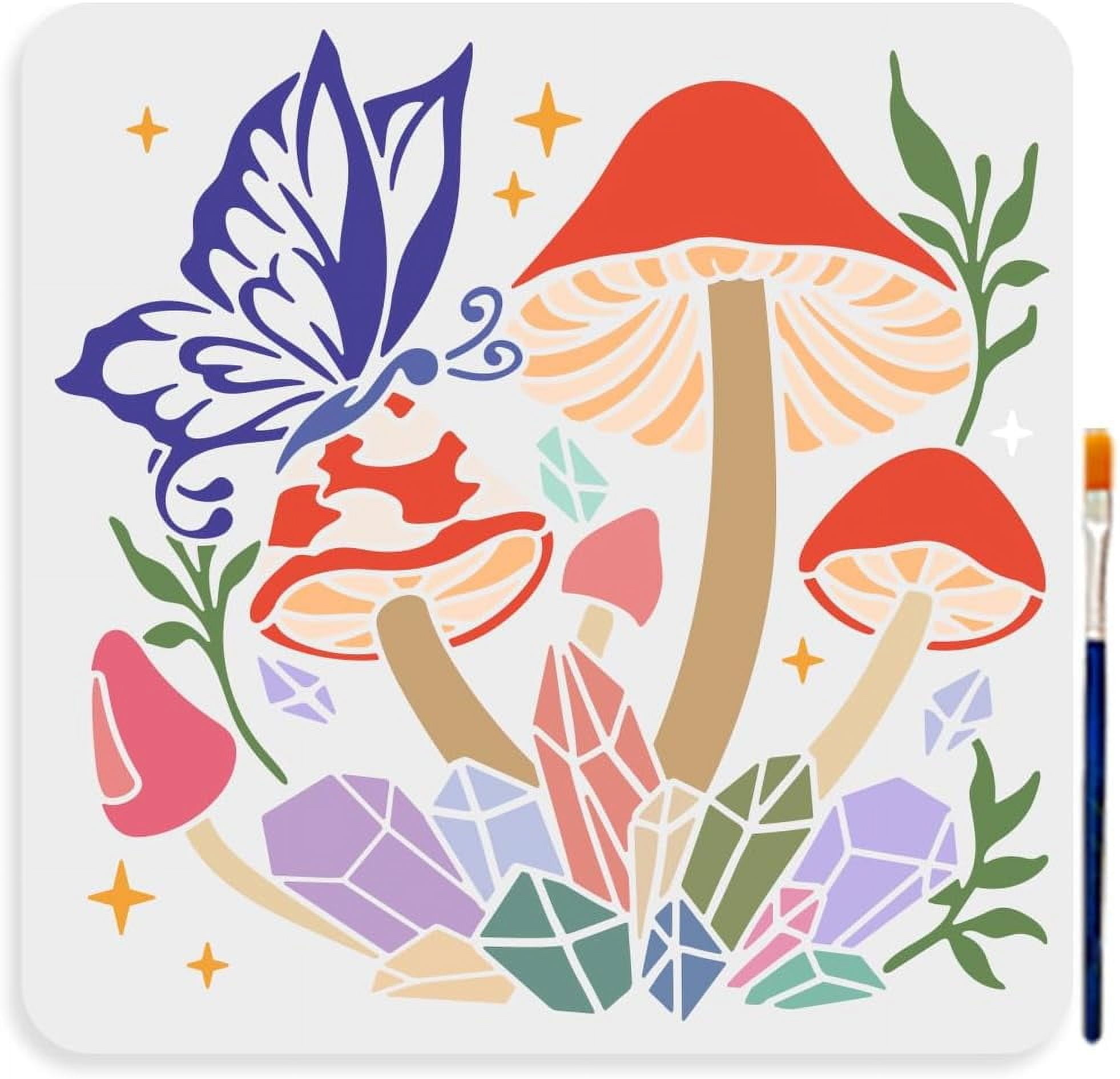 Mushroom Butterfly Stencil 11.8×11.8inch Large Reusable Magic Elements ...
