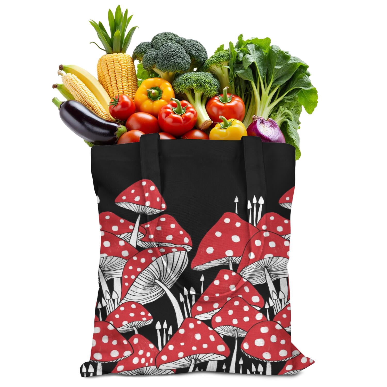 Mushroom Canvas Tote Bag, Reusable Boho Mushroom Handbag, Eco-Friendly ...