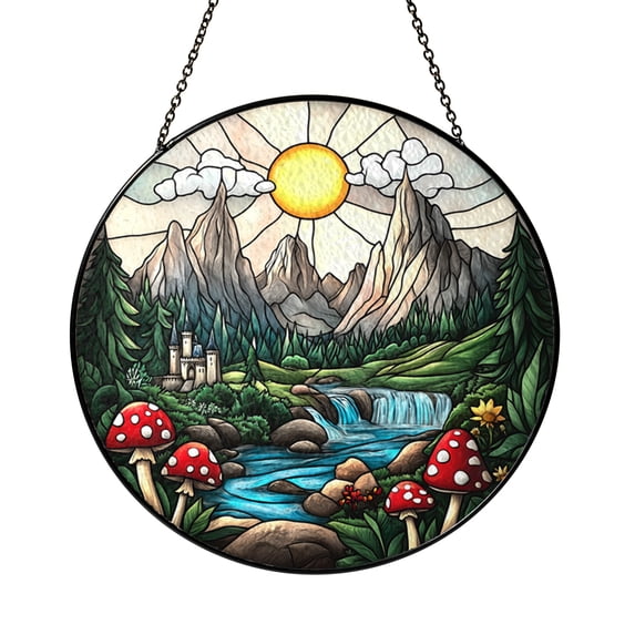 Mushroom Castle Valley Stained Glass-Style Window Suncatcher ...