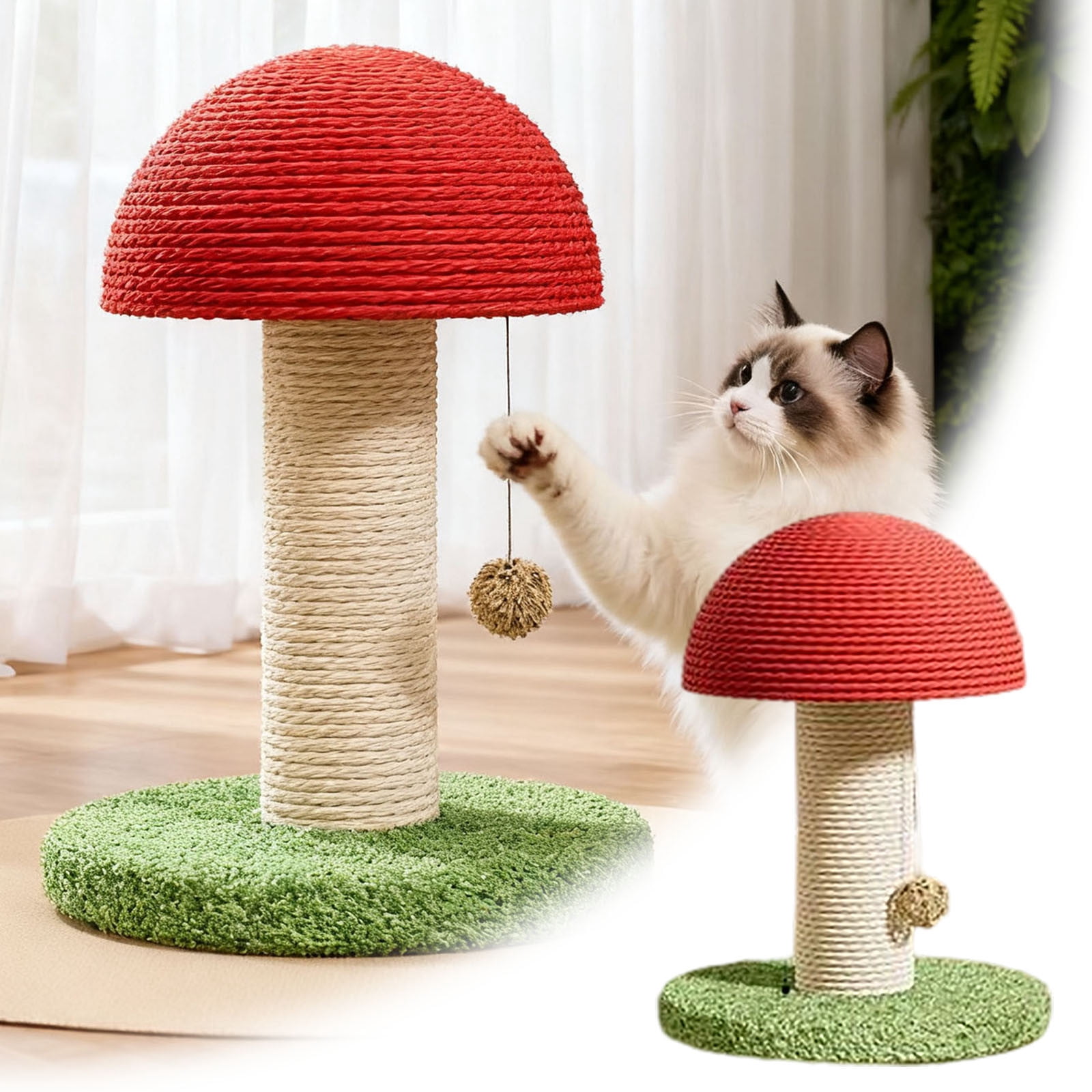 Mushroom Cat Scratching Post Sisal-Wrapped Cute Cat Scratcher with 100% ...