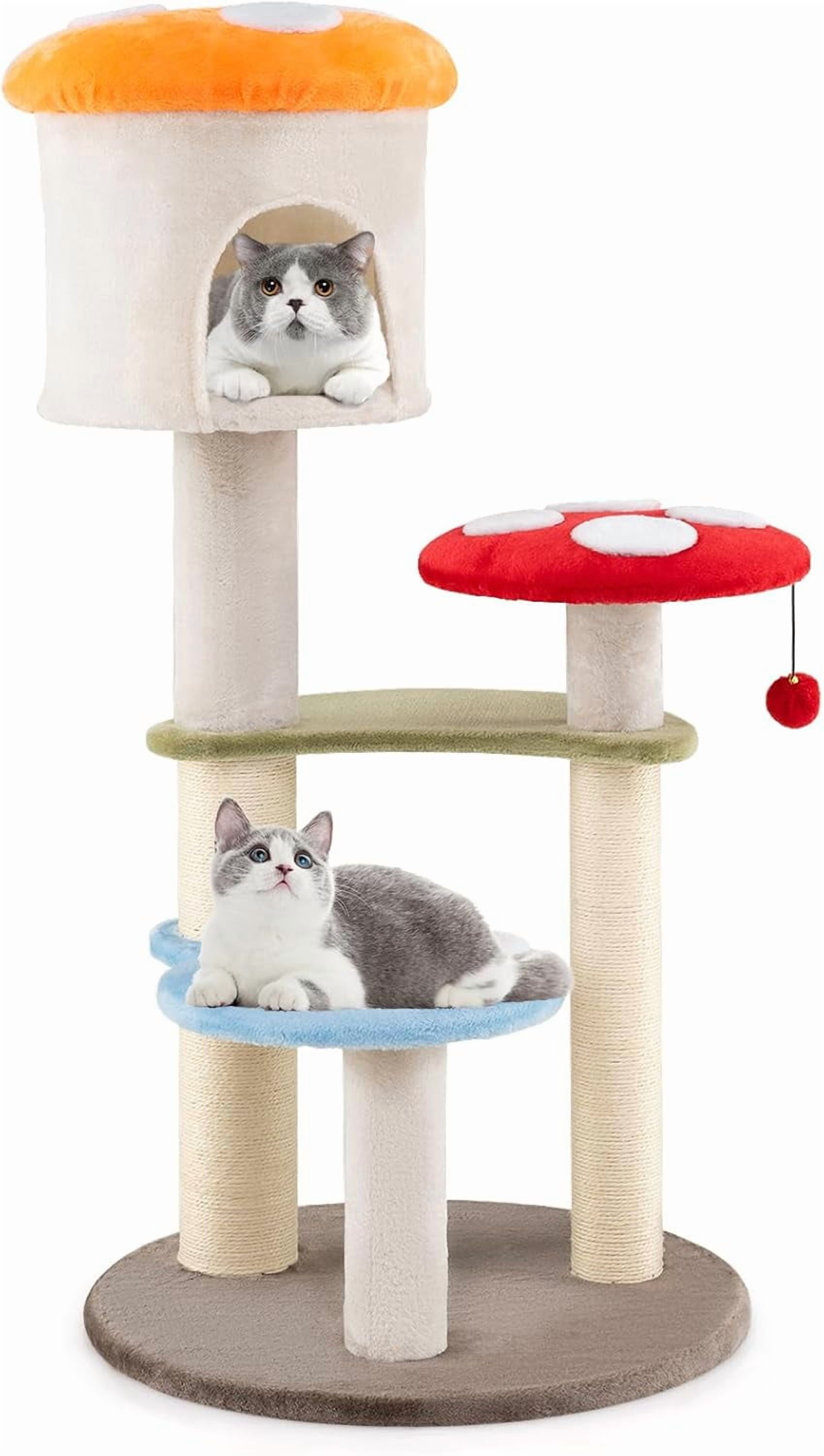Mushroom Cat Tree, 48 Inch Cute Cat Tower with Sisal Scratching Posts ...