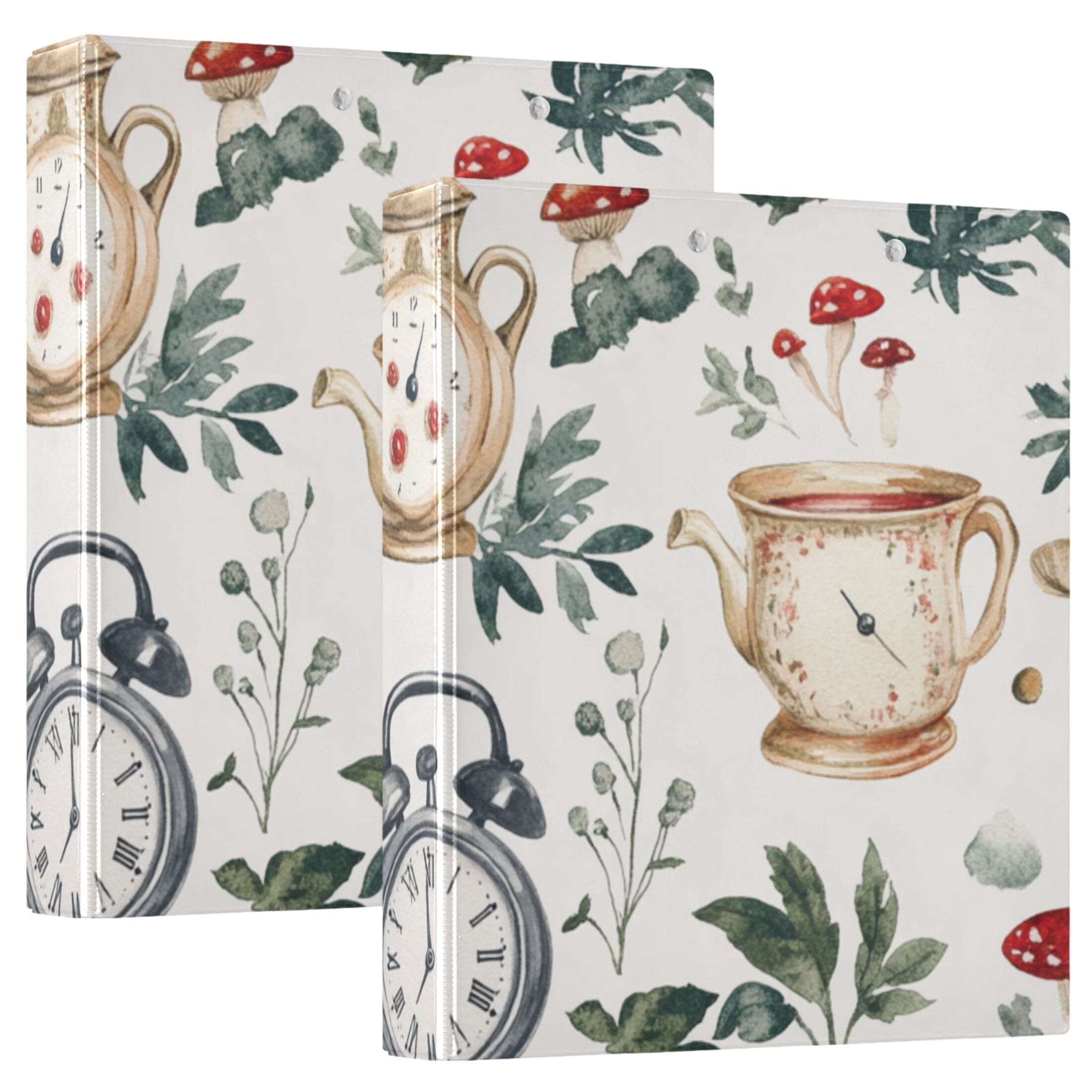 Mushroom Clock Cups 3 Ring Binders 1.5 inch Hardcover File Folders with ...