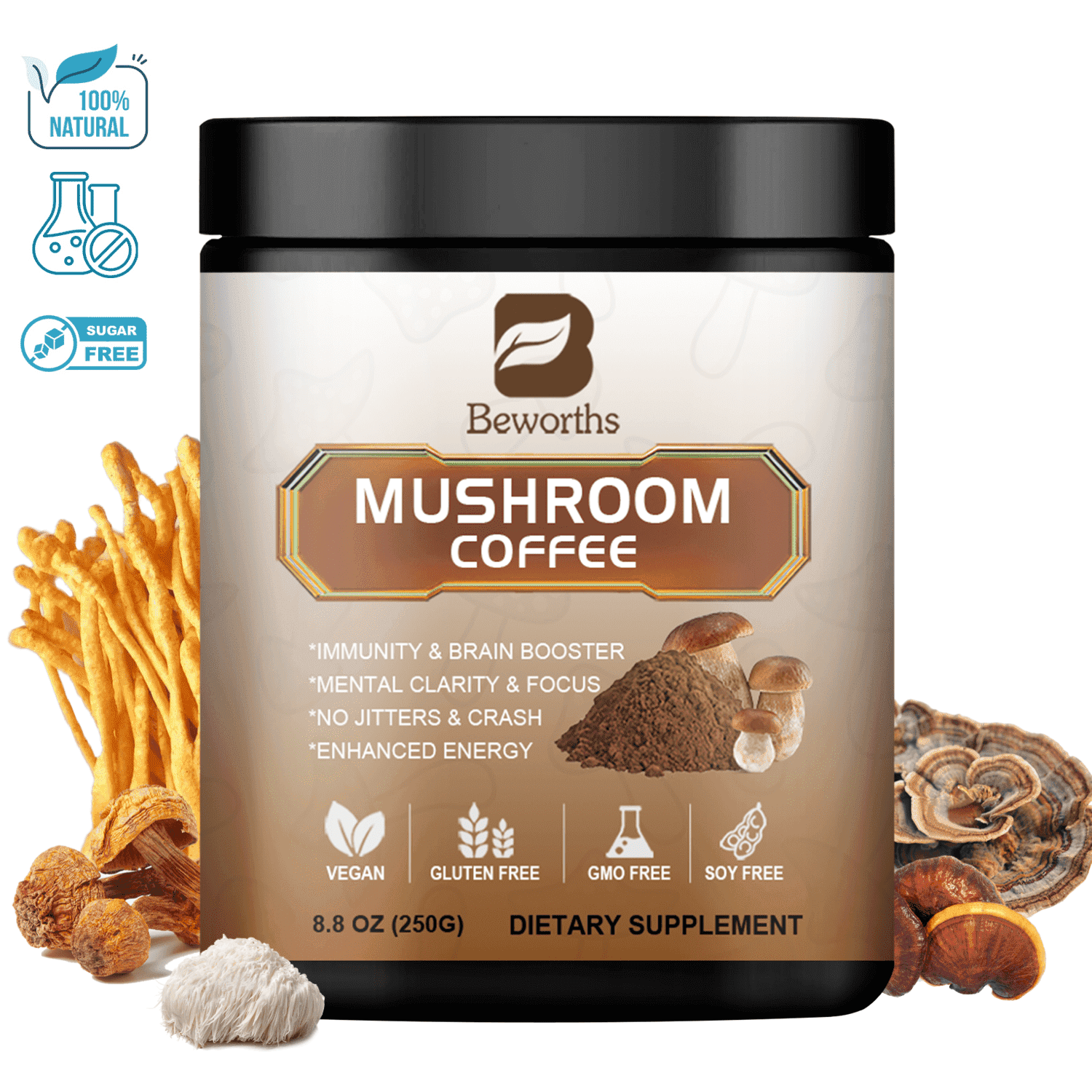 Mushroom Coffee Powder Supplement, Lions Mane Instant Coffee, Coffee ...