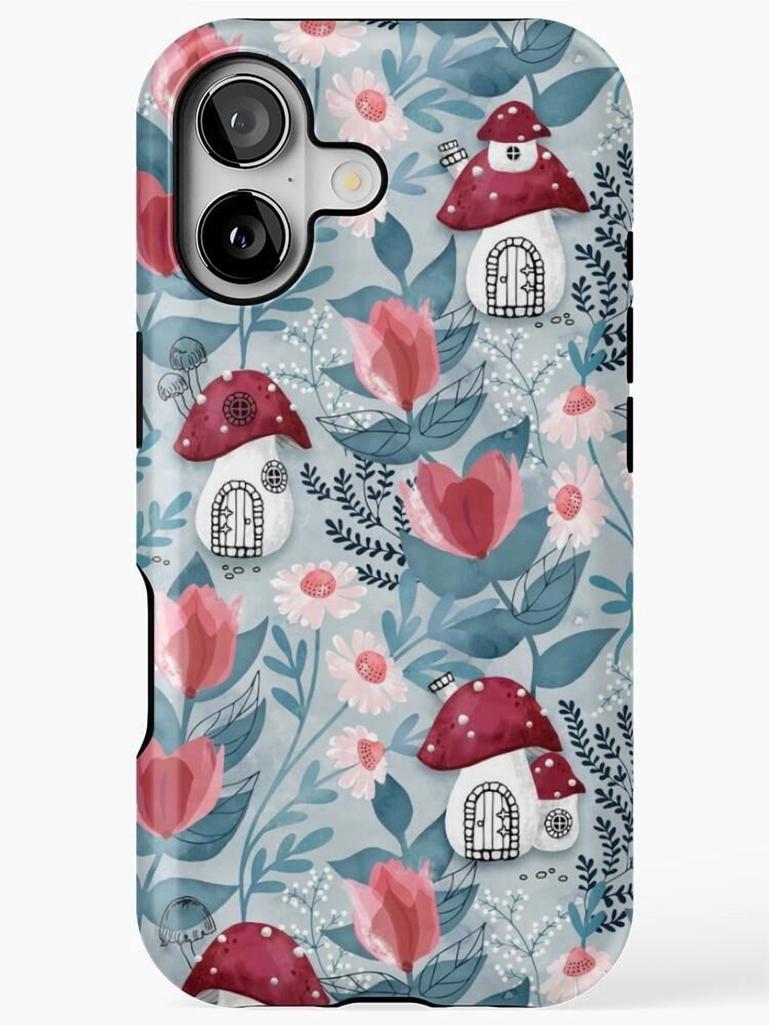 Mushroom Cottage, Tulip and Daisy Tough Phone Case for Apple iPhone ...