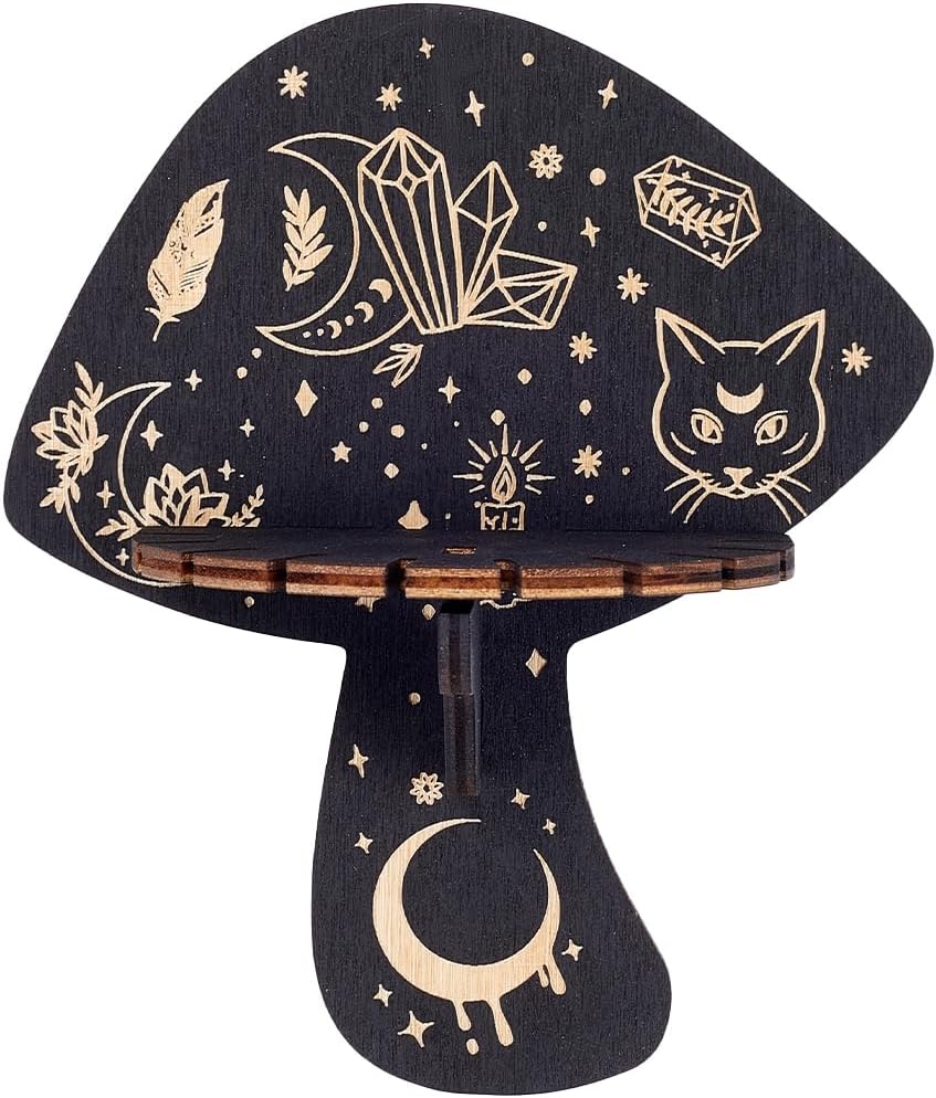 Mushroom Crystal Shelf Display Wooden Wall Crystal Shelf Cat Floating ...