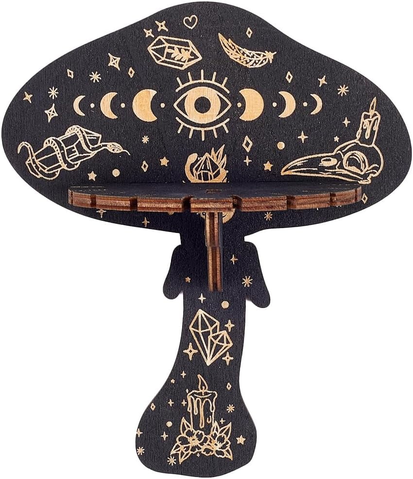 Mushroom Crystal Shelf Display Wooden Wall Crystal Shelf Evil Eye ...