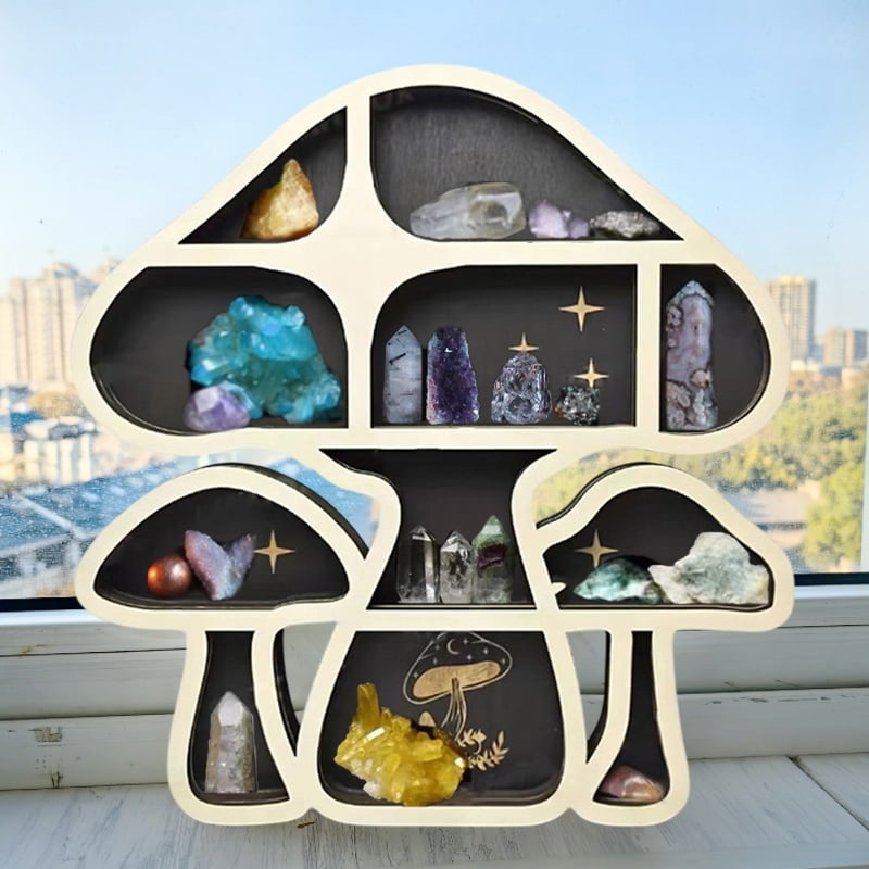 Mushroom Crystal Wall Shelf,Cute Mushroom Decor, Wooden Floating ...