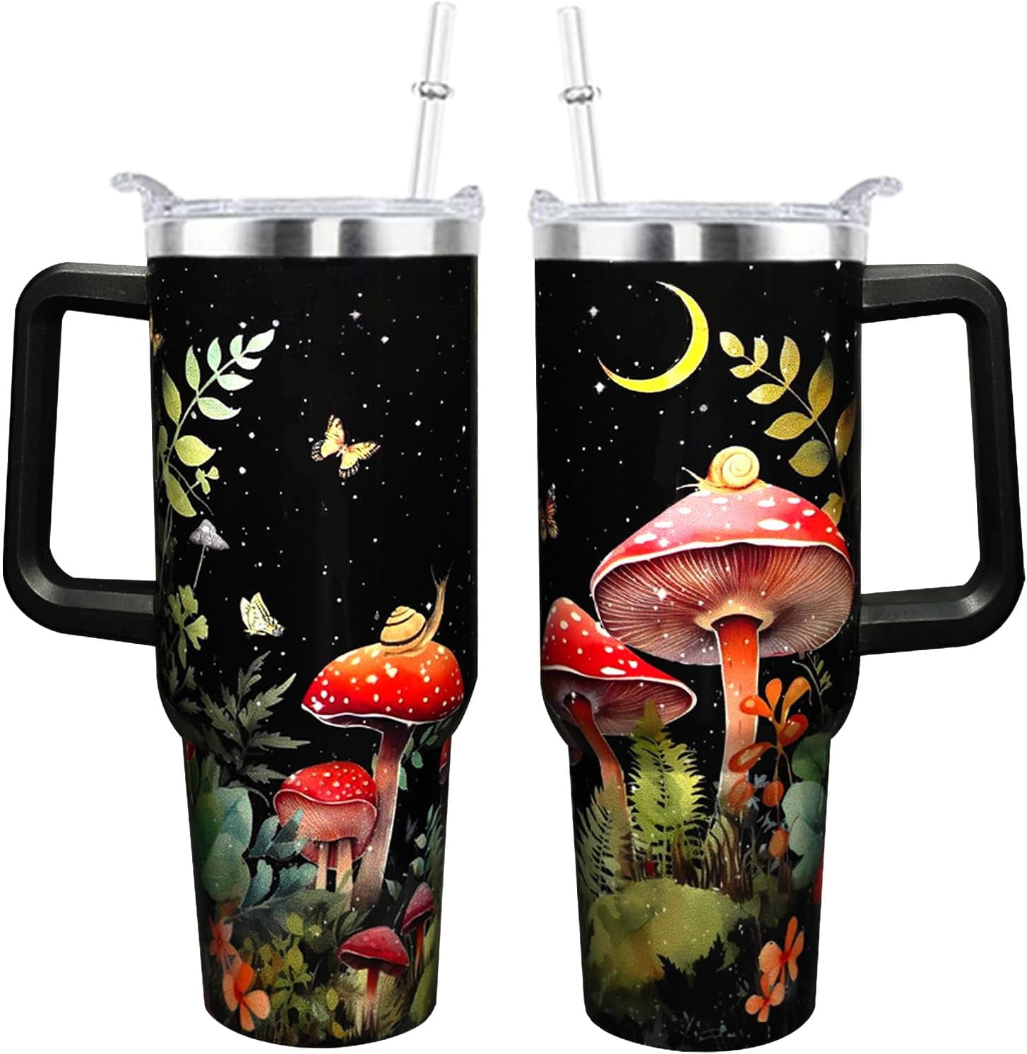 Mushroom Cup 40 OZ Tumbler with Handle and Straw Lid Leak Proof ...