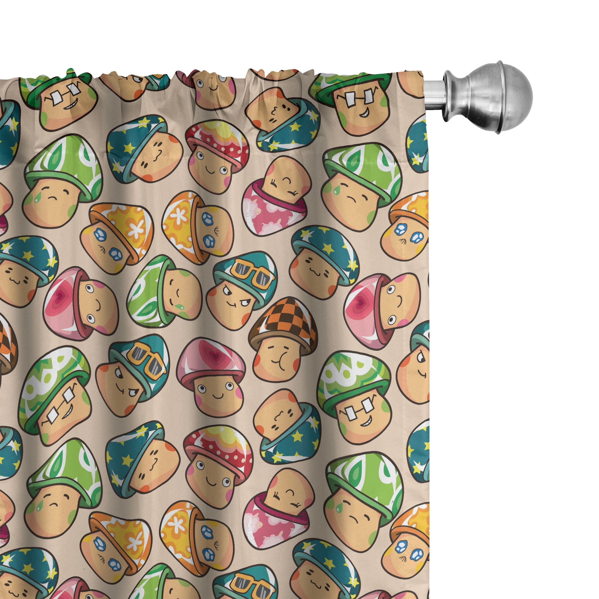 Mushroom Curtains 2 Panels Set, Mushroom Facial Expressions Angry Sad ...