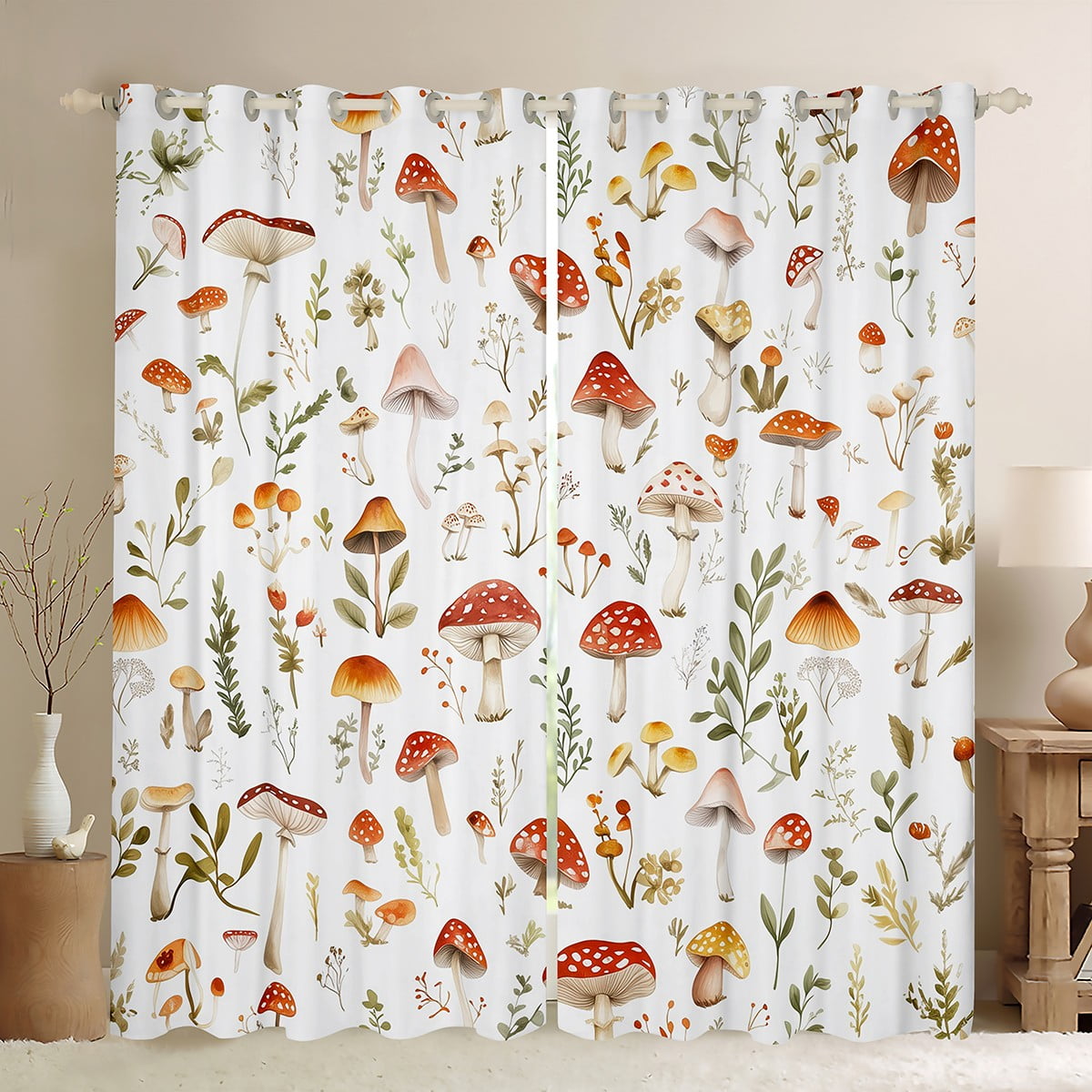 Mushroom Curtains,Kawaii Mushroom Curtains Drapes Bedroom Decor,Green ...