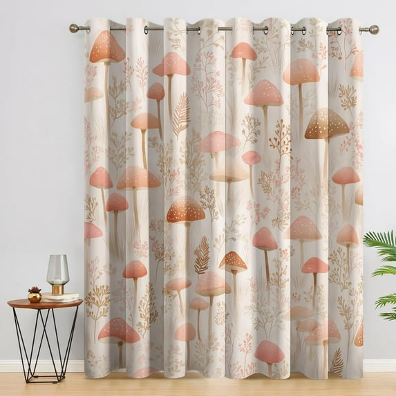Mushroom Curtains For Living Room, Wild Plants Pattern Design Blackout ...