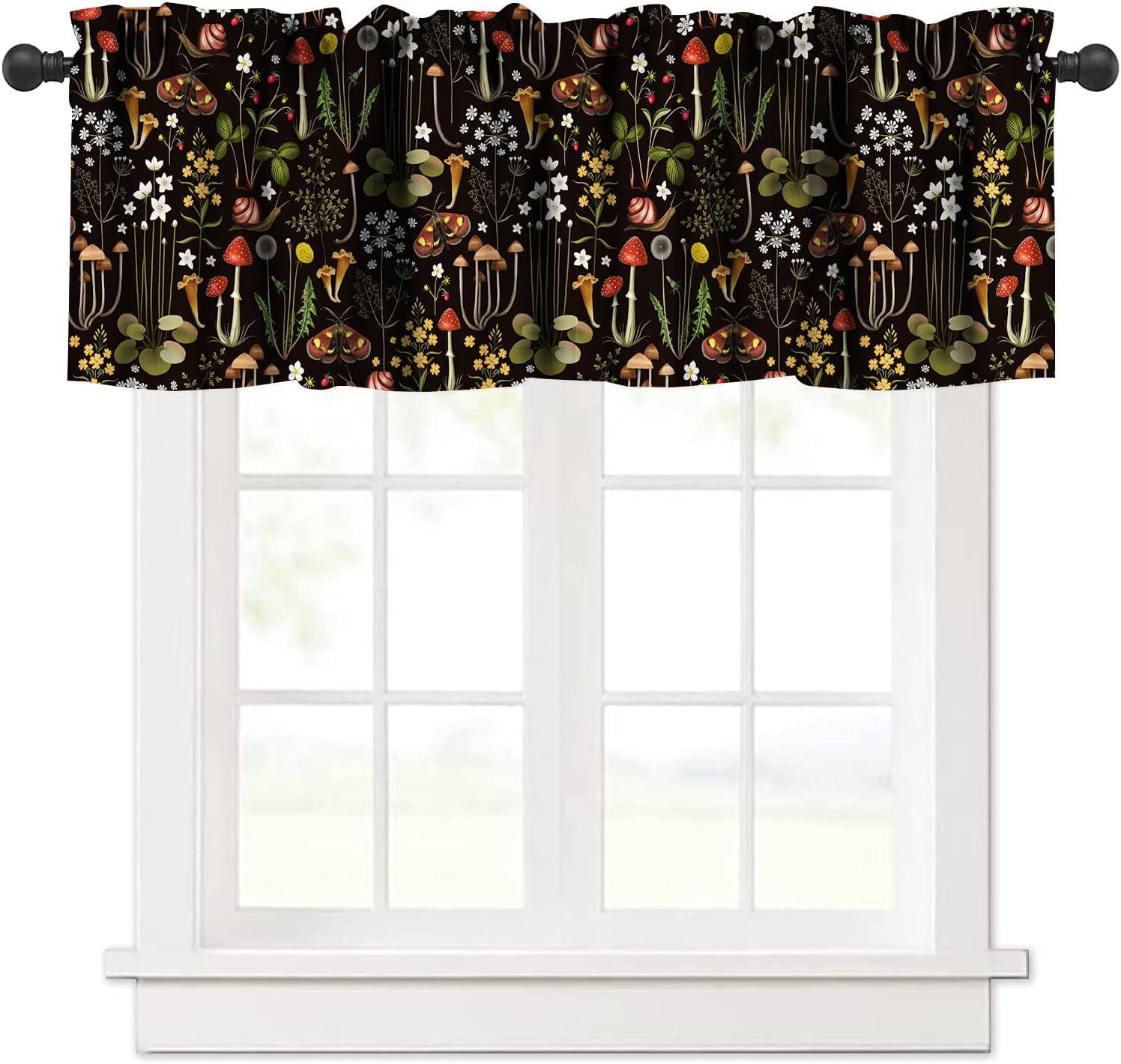Mushroom Curtains Valance, Rustic Forest Woodland Plant Pattern ...