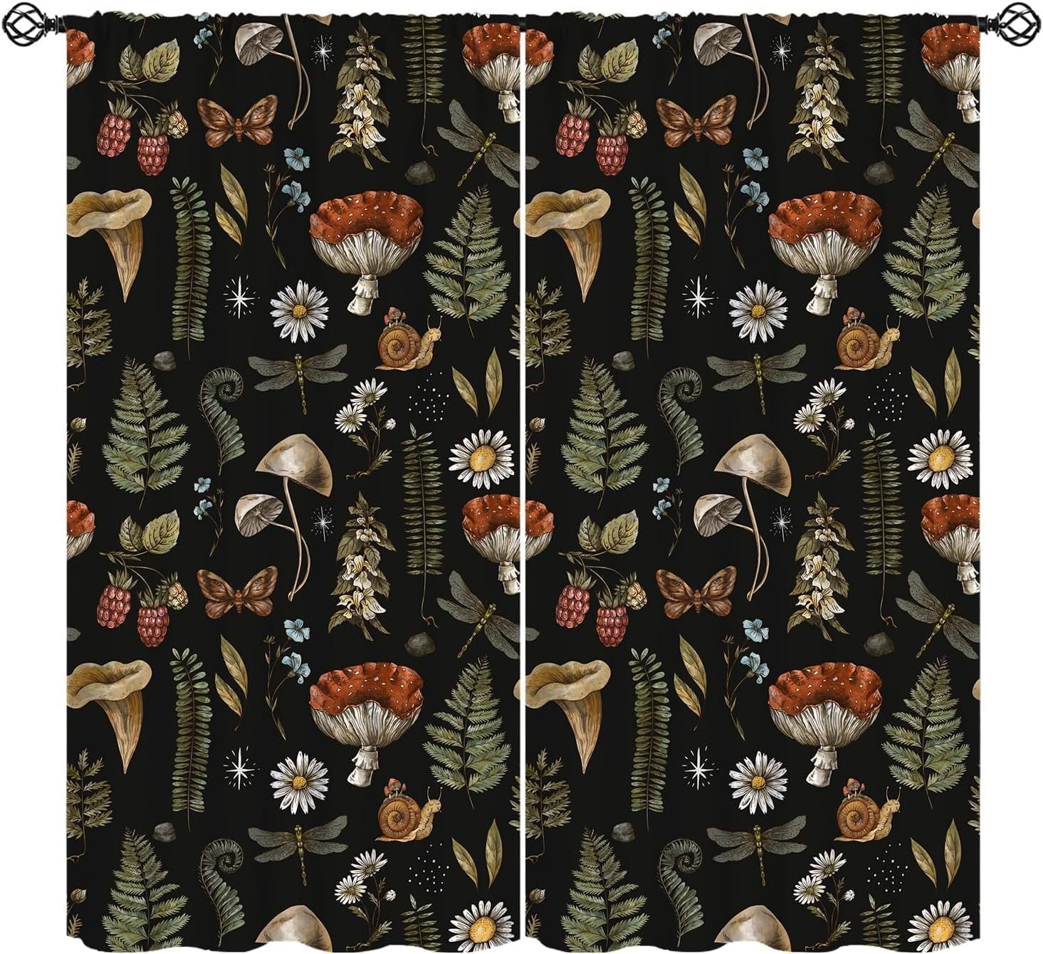 Mushroom Curtains, Woodland Nature Botanical Mushroom Print Window ...