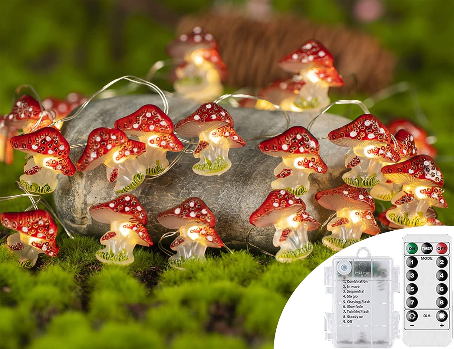 Mushroom Decor Cottagecore Room Decor 10FT 30LEDs Mushroom Light String Battery Powered Fairy ...