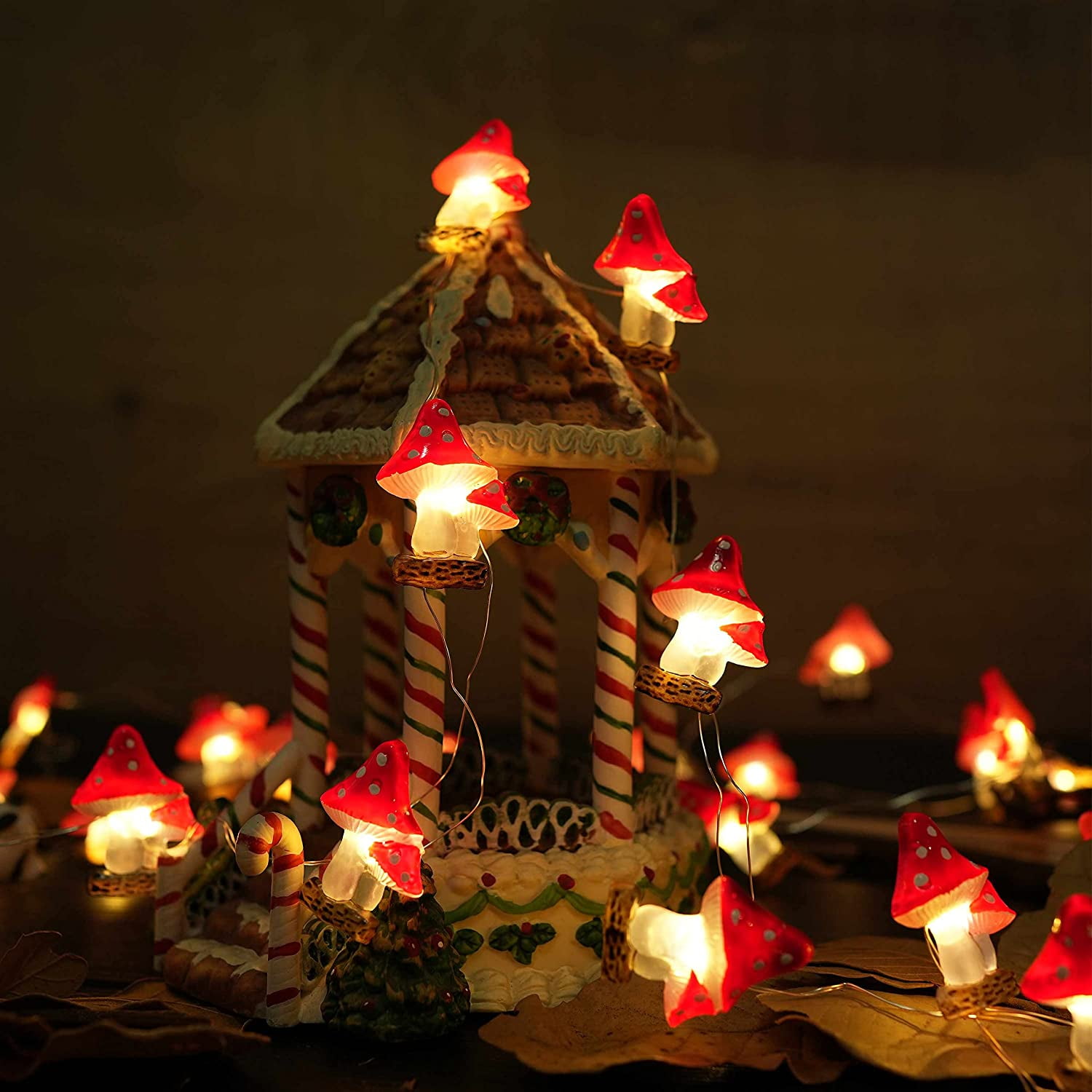 Mushroom Decor String Lights, 10FT 30 LED Aesthetic Lights Battery Operated Christmas Lights for ...