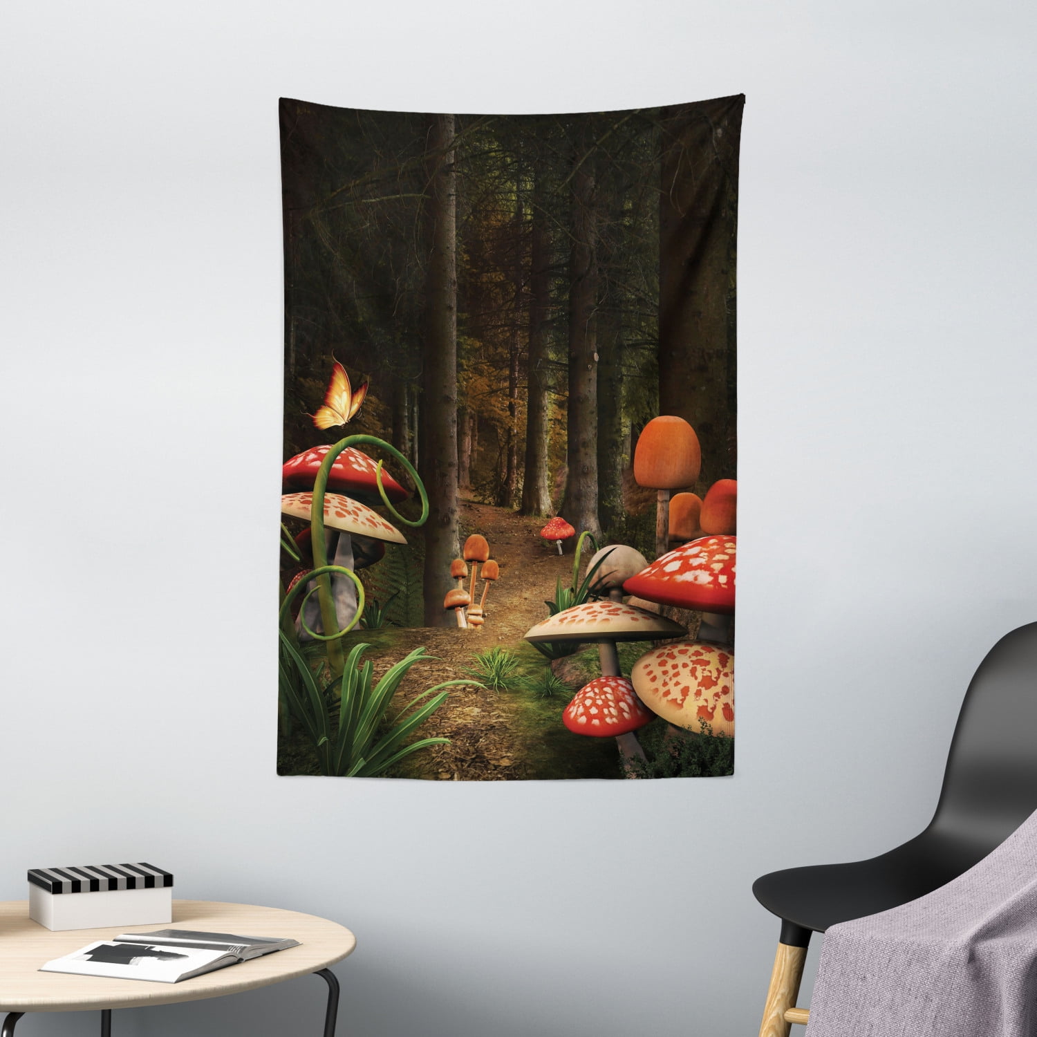 Mushroom Decor Wall Hanging Tapestry, Mushrooms in the Deep Dark Forest ...